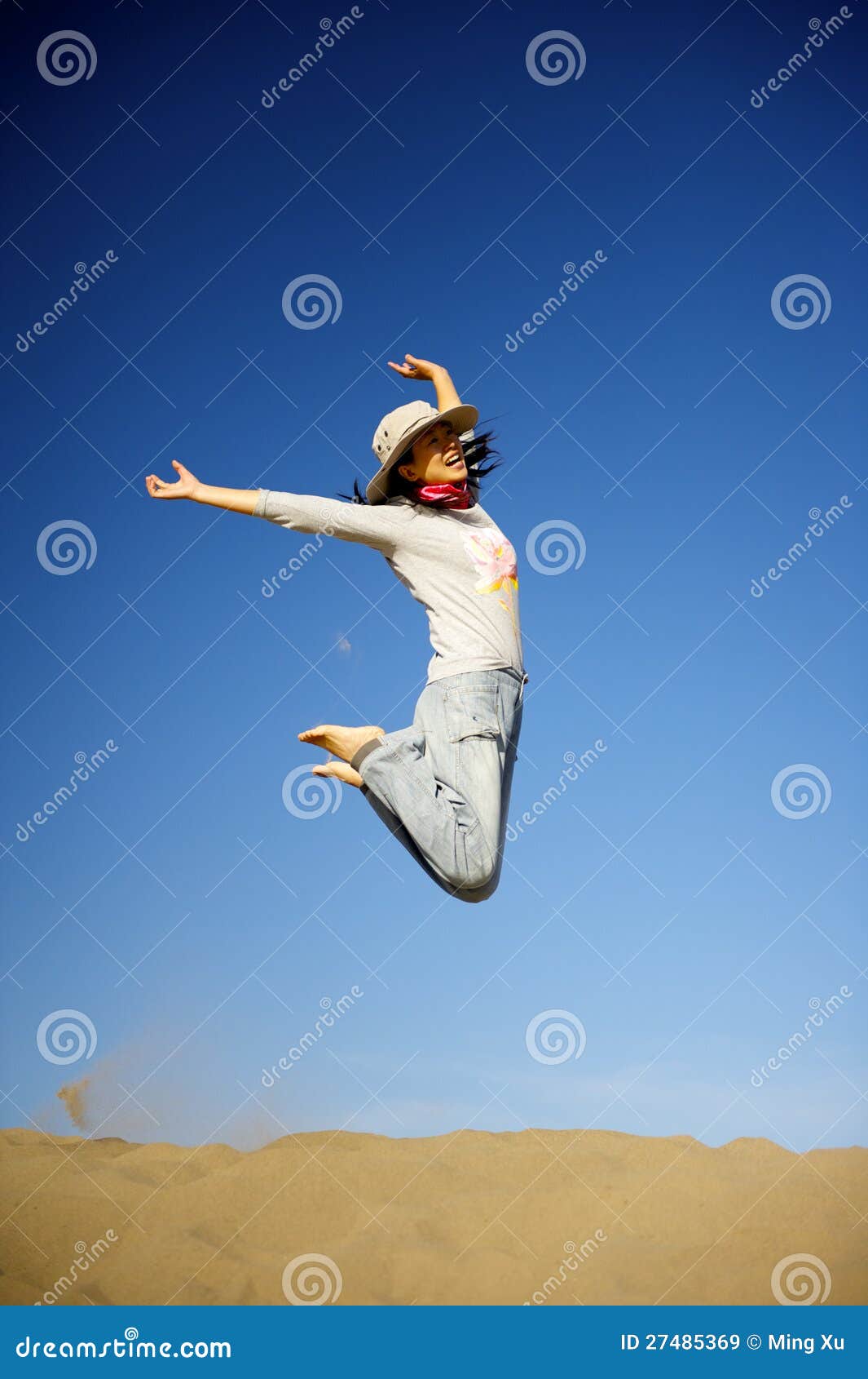 Lady jump on desert stock image. Image of blue, lady - 27485369