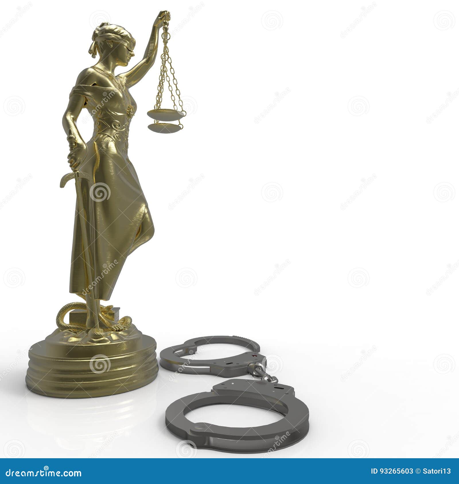 Lady of Justice Statue and Handcuffs 3d Rendering Stock Illustration ...