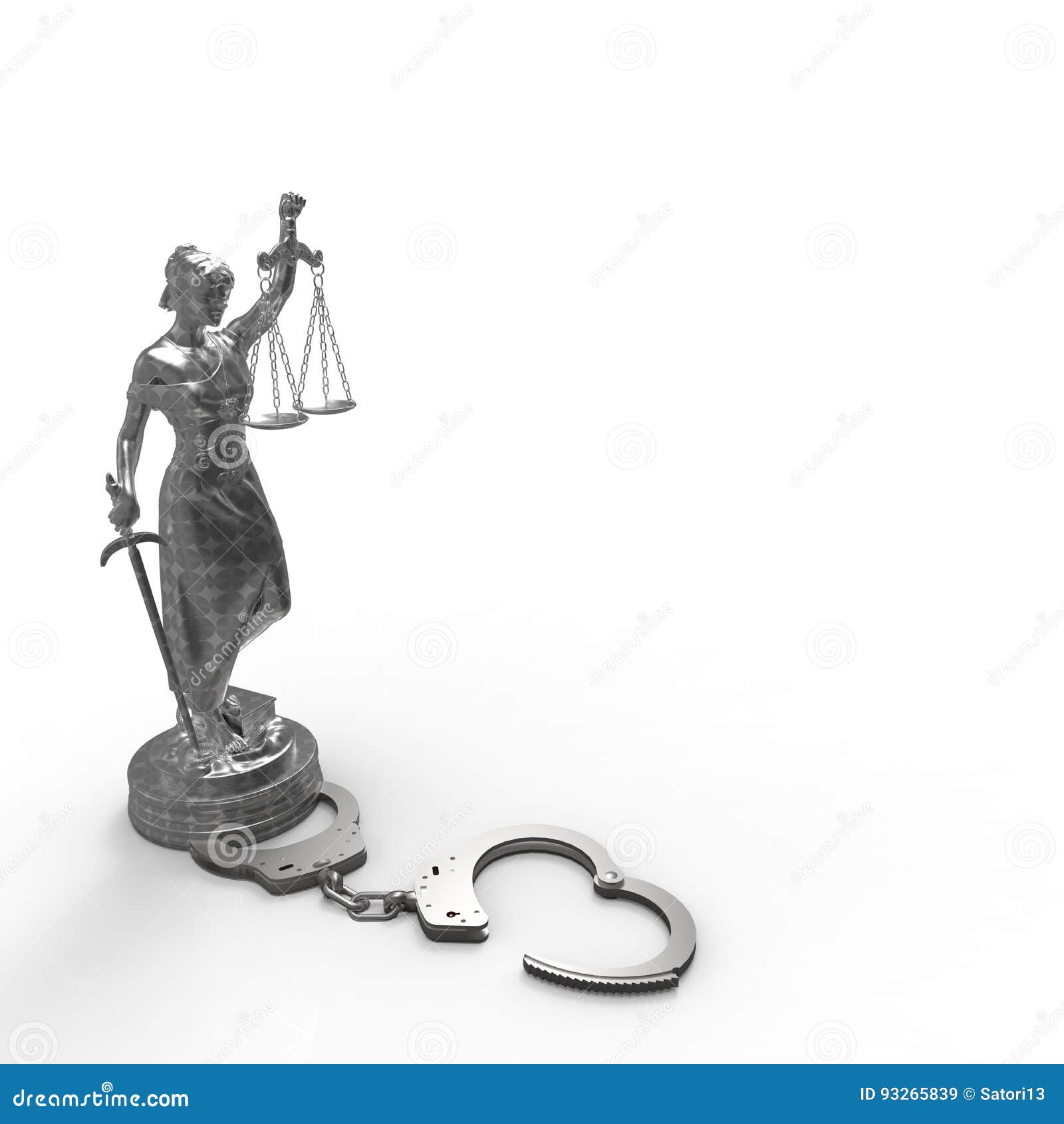 Lady of Justice Statue and Handcuffs 3d Rendering Stock Image - Image ...