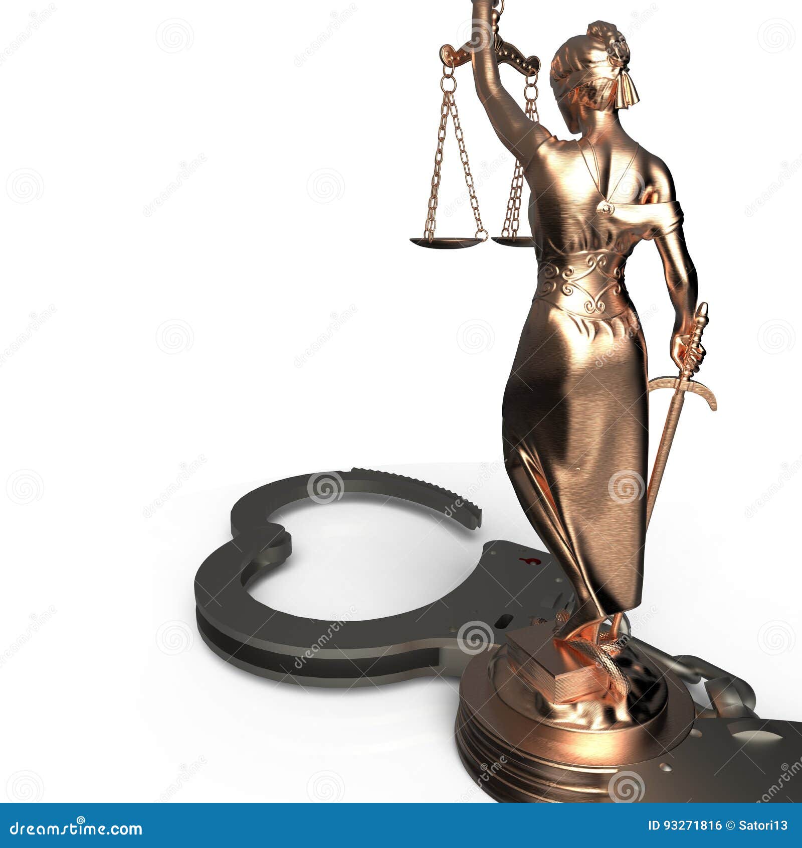 Lady of Justice Statue and Handcuffs 3d Rendering Stock Illustration ...