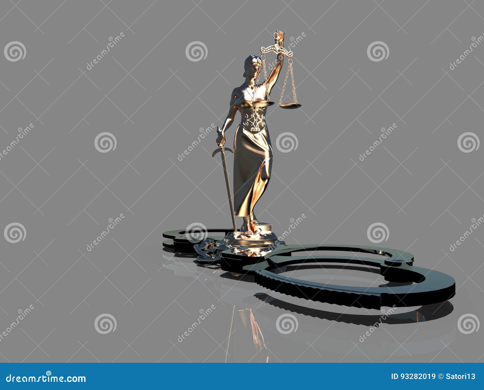 Lady of Justice Statue and Handcuffs 3d Rendering Stock Illustration ...