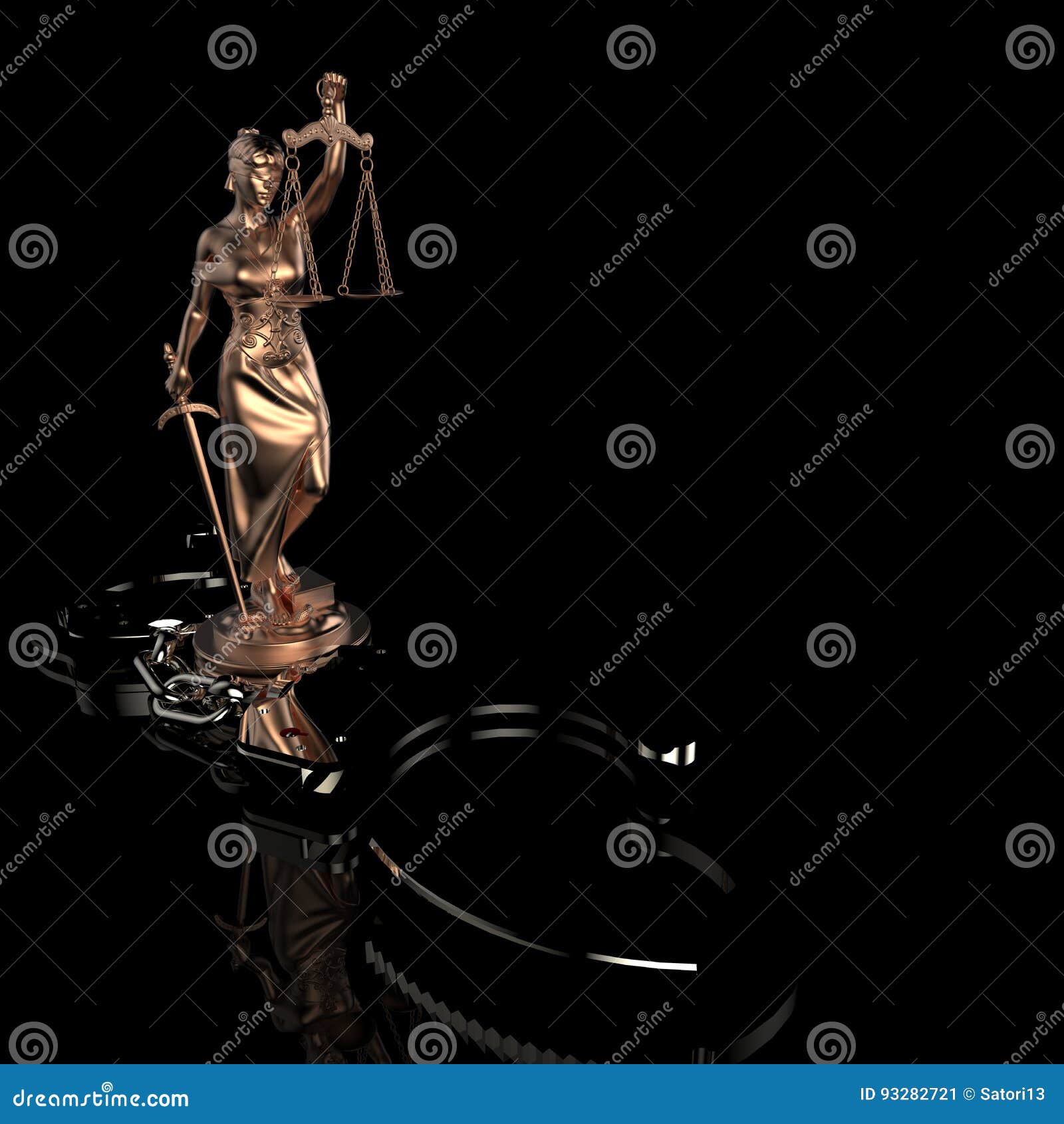 Lady of Justice Statue and Handcuffs 3d Rendering Stock Illustration ...