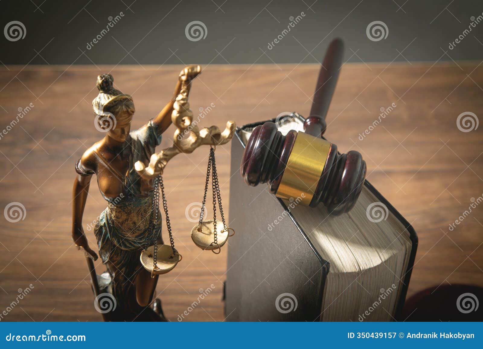 Lady Justice Statue, Judge Gavel, Book on the Table Stock Illustration ...