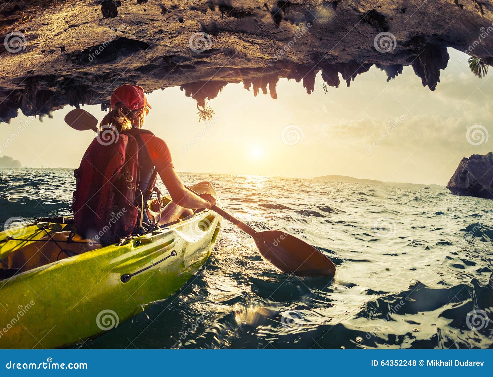 Lady with the kayak stock photo. Image of exploring, cave - 64352248