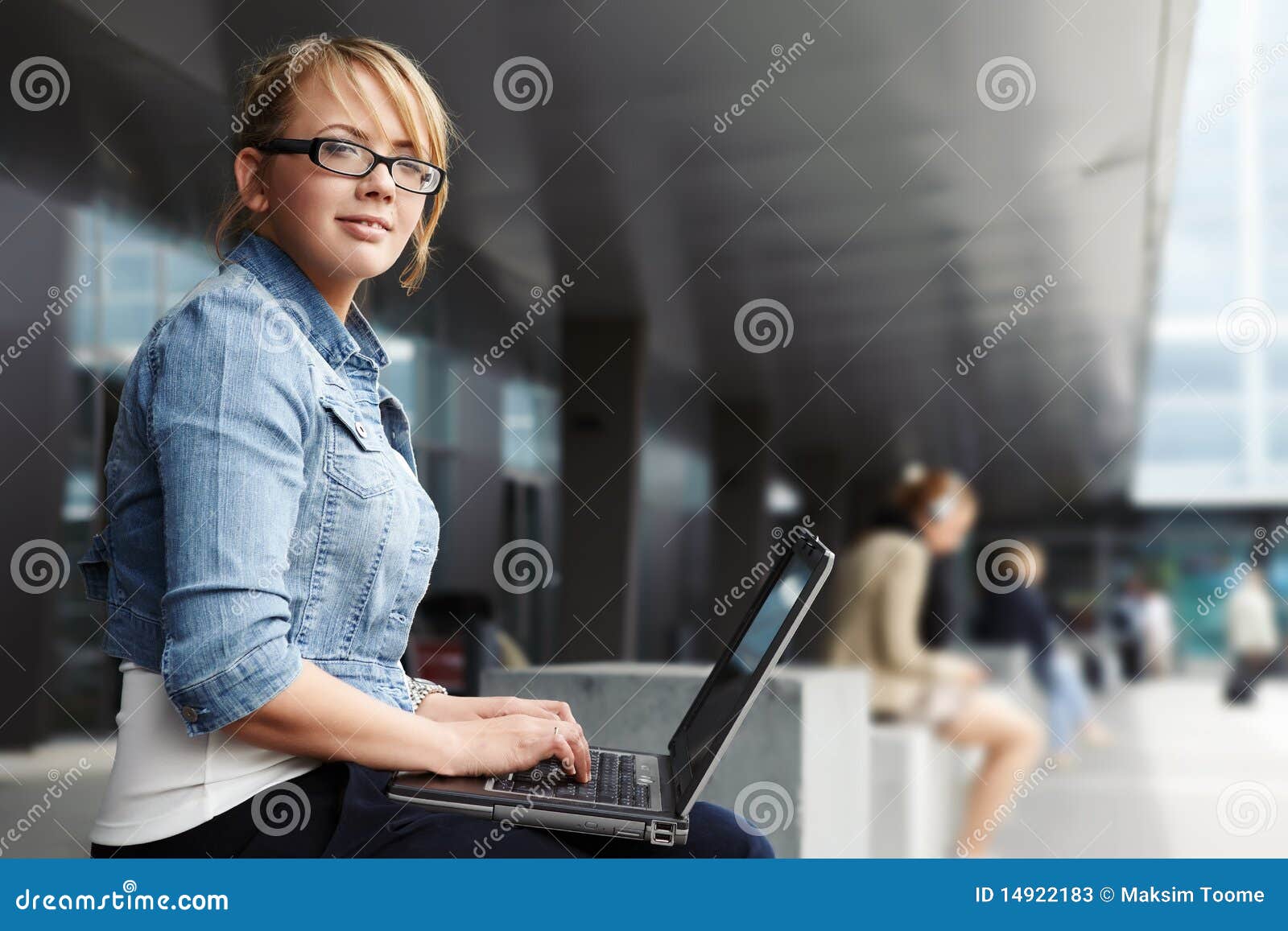 Lady with laptop stock image. Image of internet, blond - 14922183