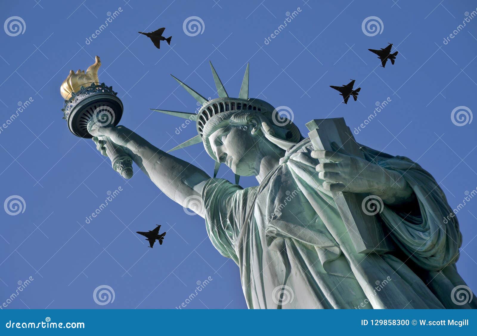Lady Liberty with Jets Overhead. Stock Photo - Image of hornet ...