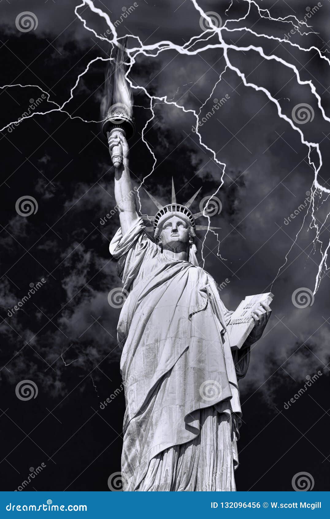Lady Liberty in a Storm. stock photo. Image of historic - 132096456