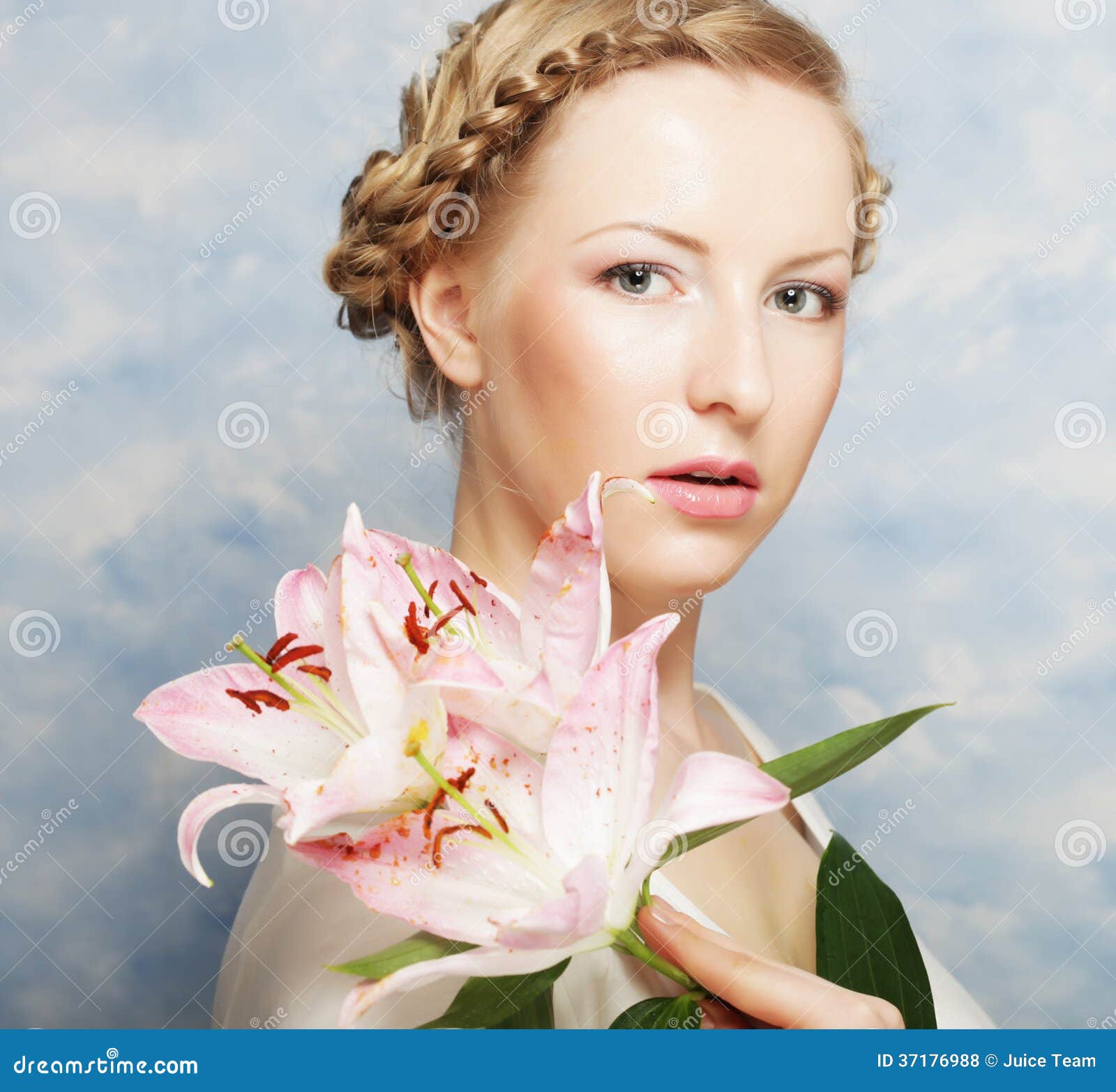 Lady with lily stock photo. Image of lily, braids, lifestyle - 37176988
