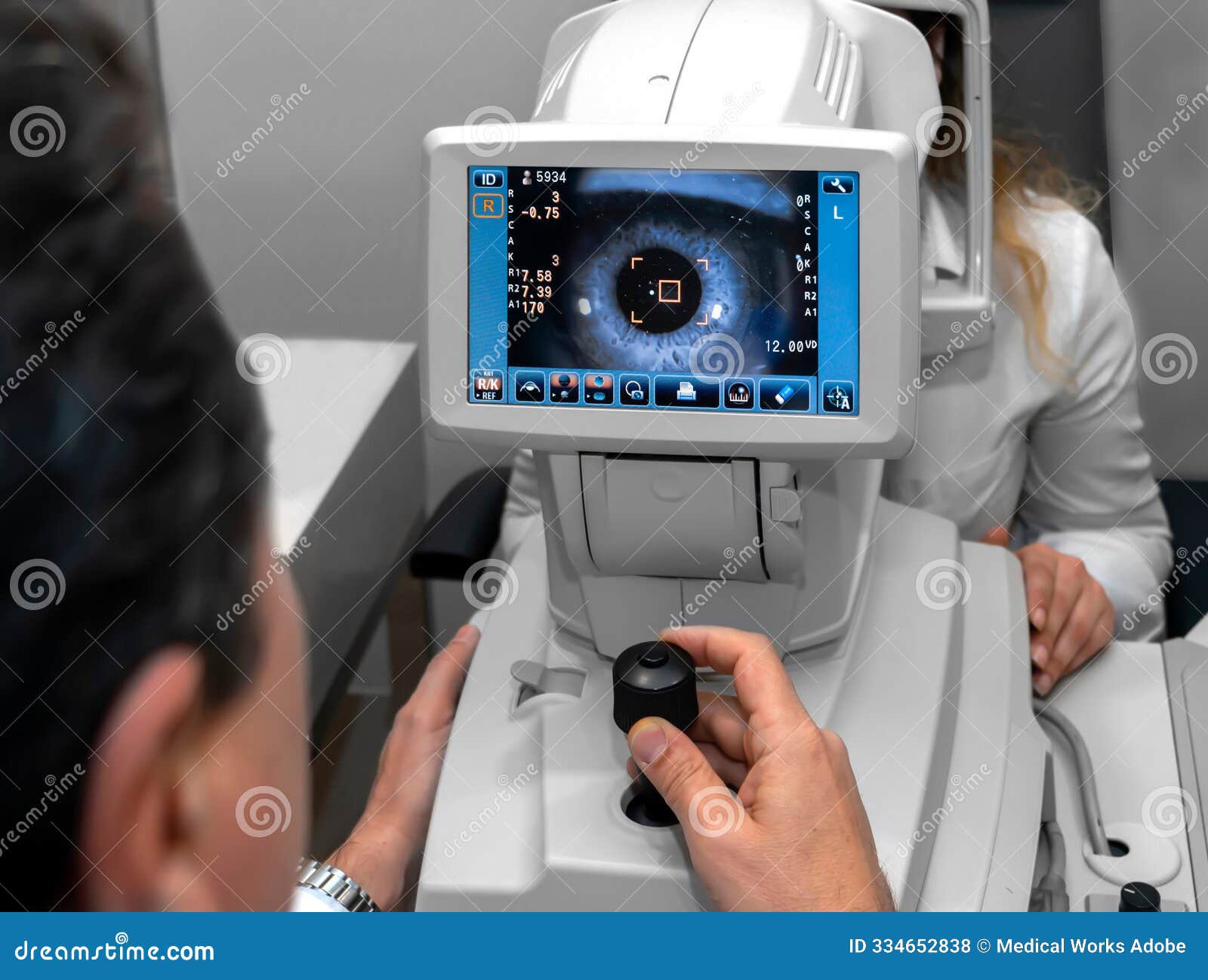 Lady Looking at Refractometer Eye Testing Machine in Ophthalmology ...