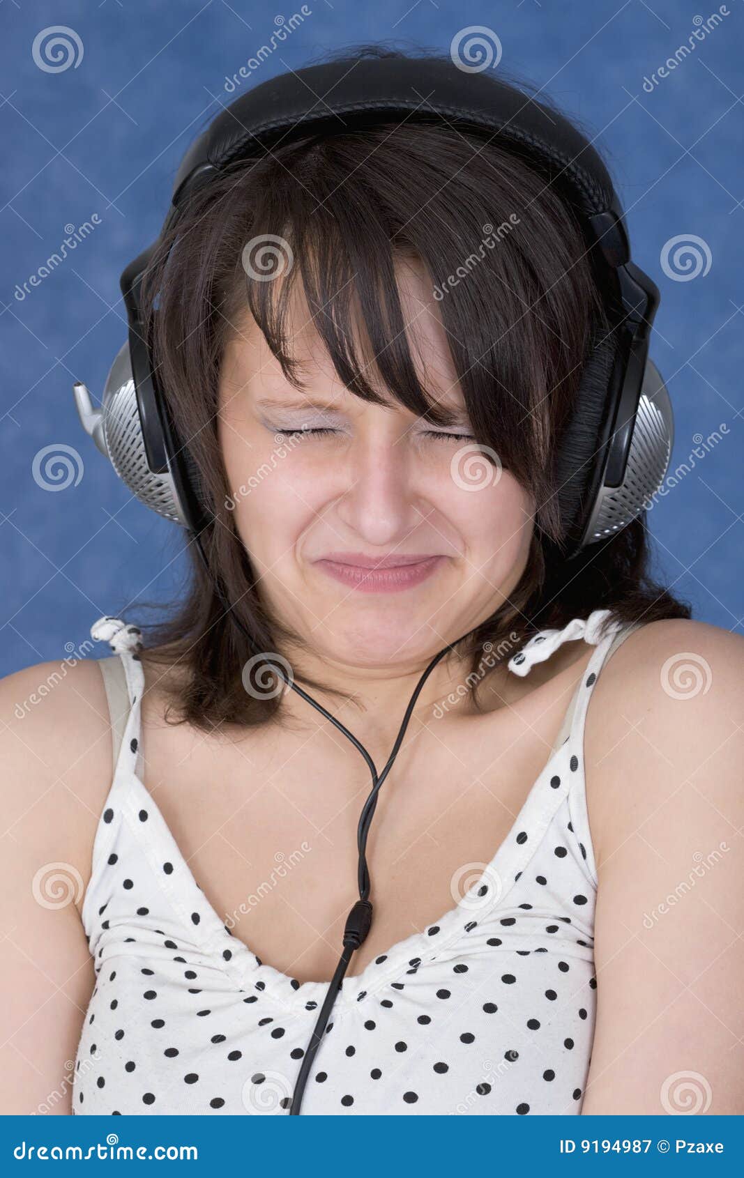 Lady Make a Wry Face in Earphones Stock Image - Image of face, listen ...