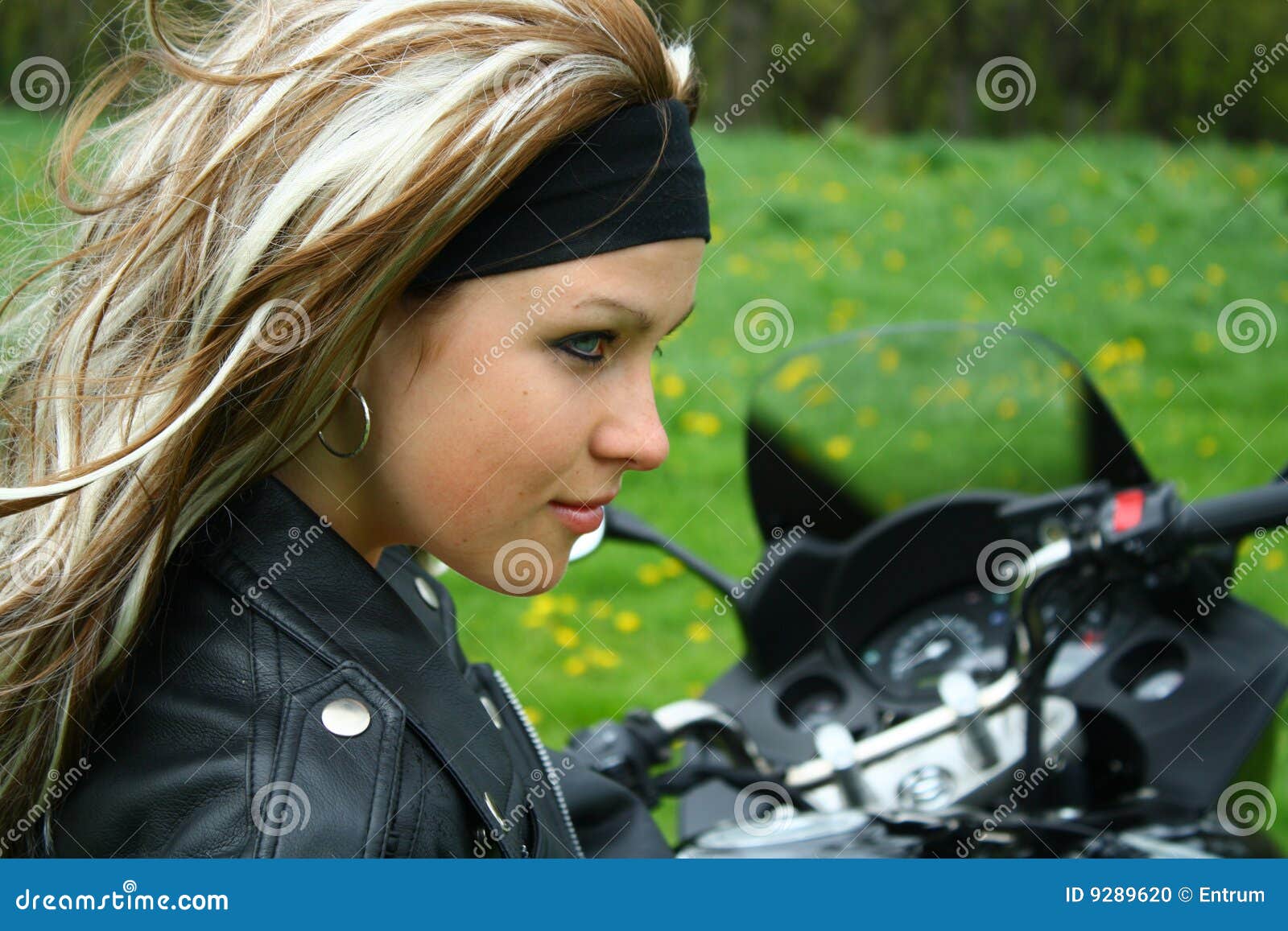 Lady on motorbike stock photo. Image of portrait, fashion - 9289620