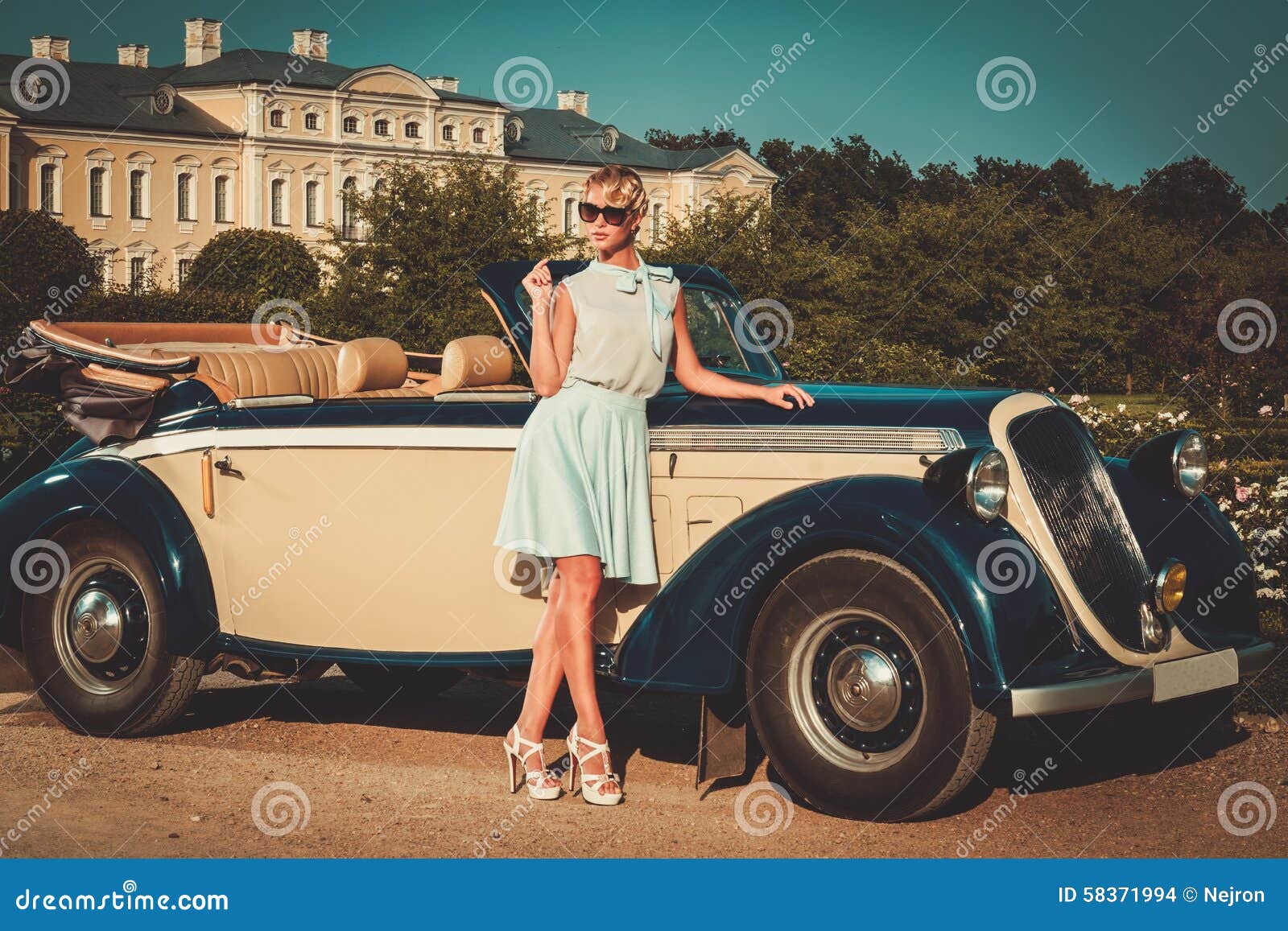 Lady near classic car stock photo. Image of classic, lifestyle - 58371994