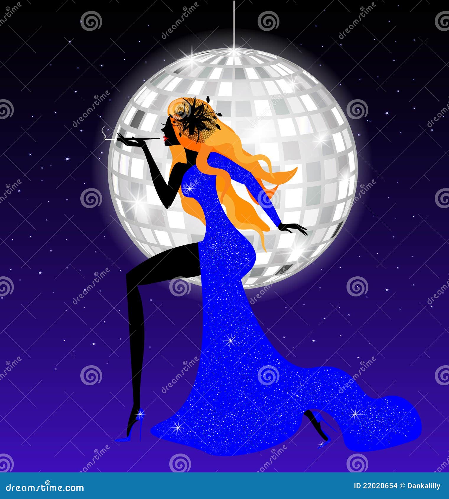 Lady-night in blue stock vector. Illustration of night - 22020654