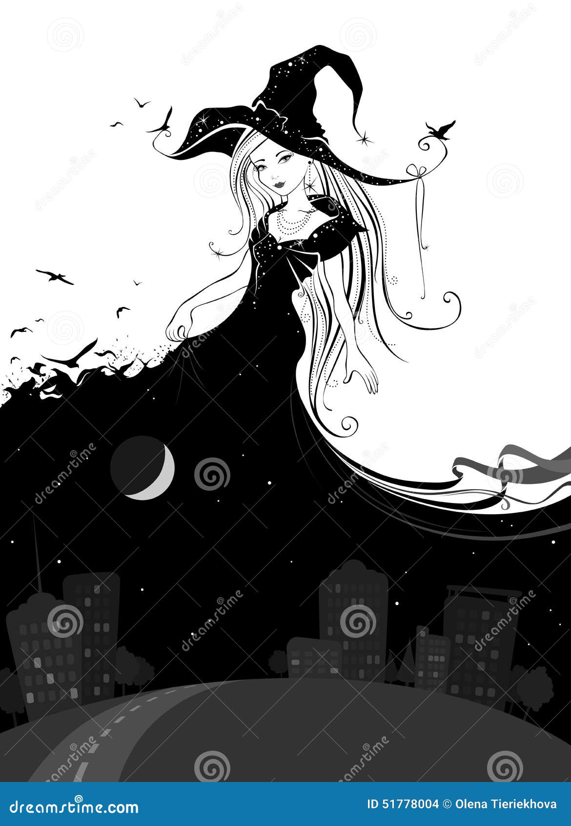 Lady Night. stock illustration. Illustration of duotone - 51778004