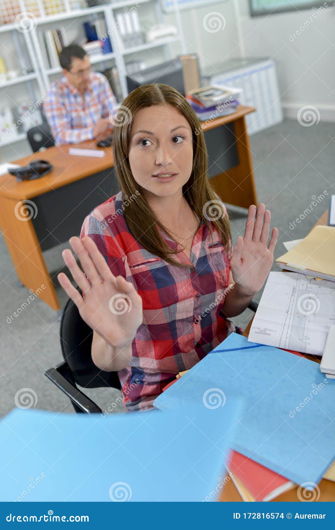 Lady in Office Refusing Files Stock Photo - Image of high, hands: 172816574