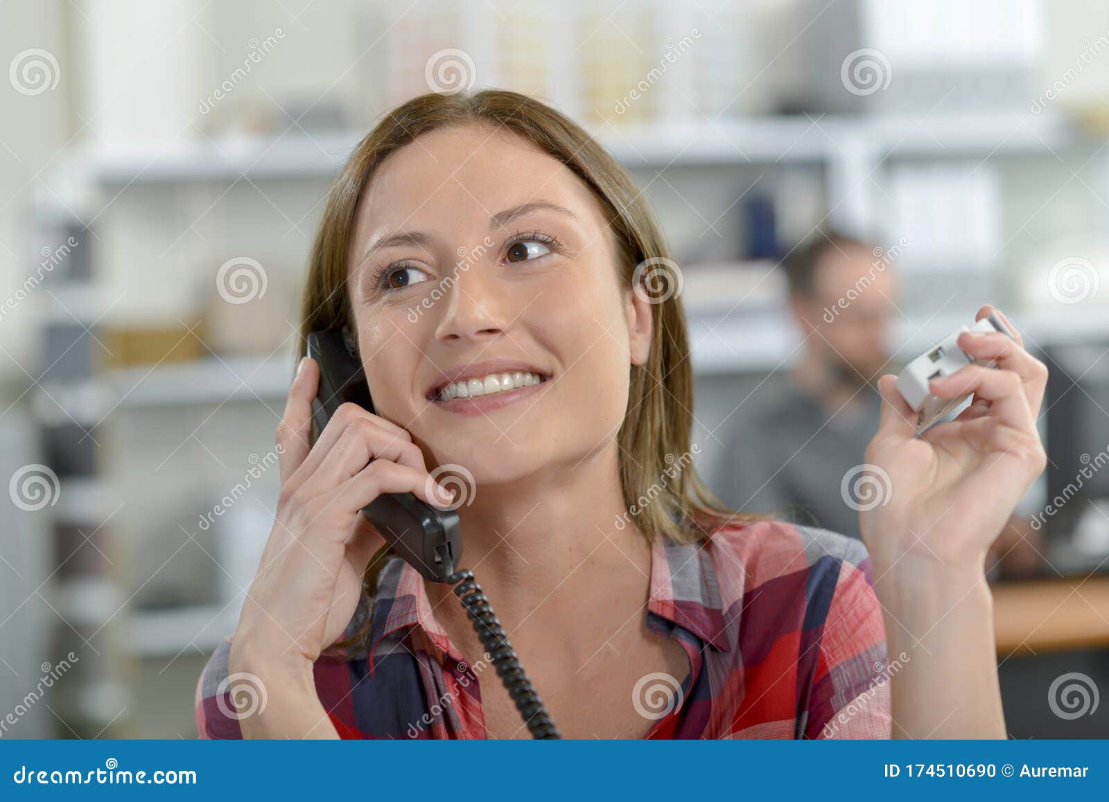 Lady on Office Telephone Smiling Stock Photo - Image of happy, smiling ...