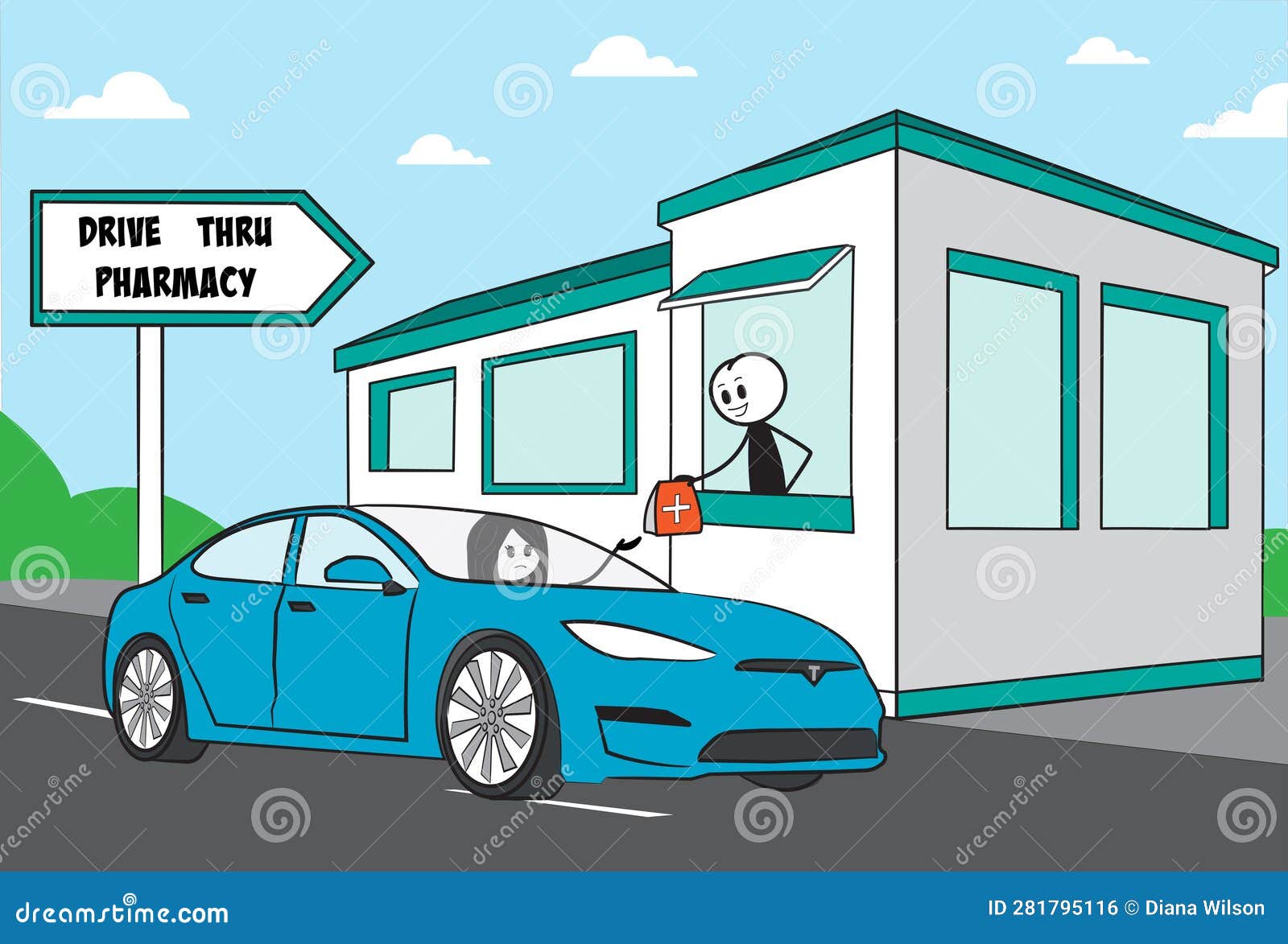 Lady Picking Up Medication at Pharmacy Drive Thru Stock Illustration ...