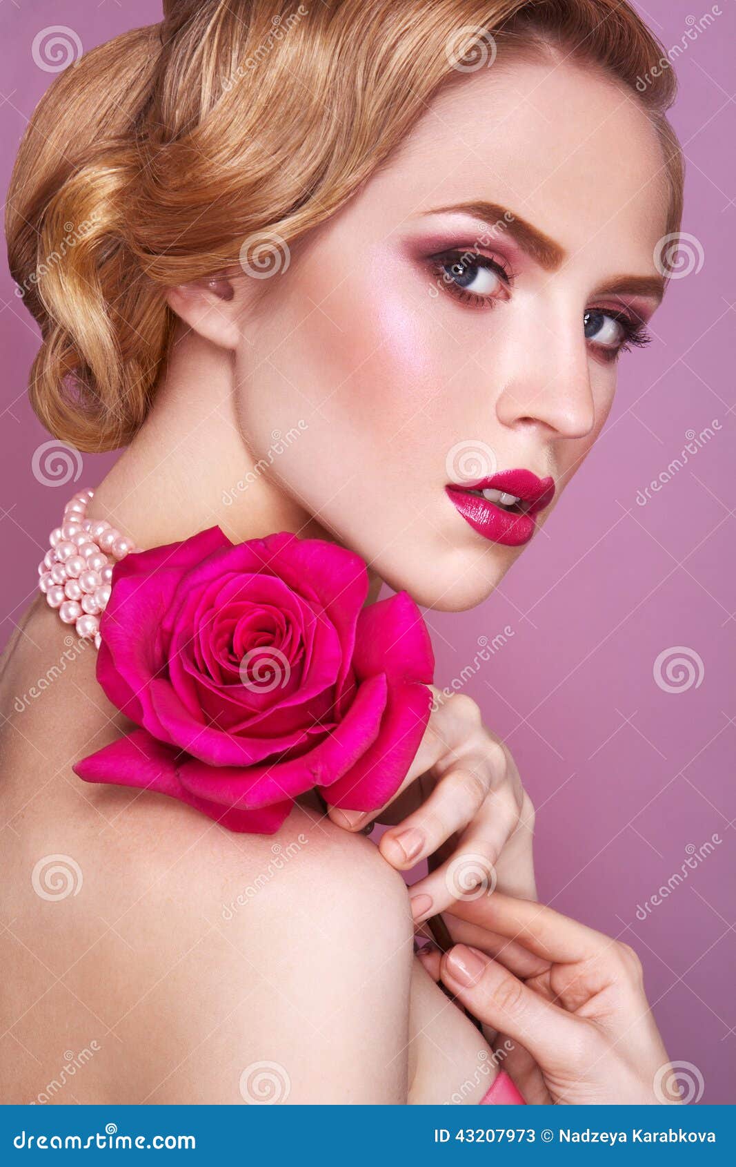 Lady with pink rose. stock image. Image of passion, care - 43207973
