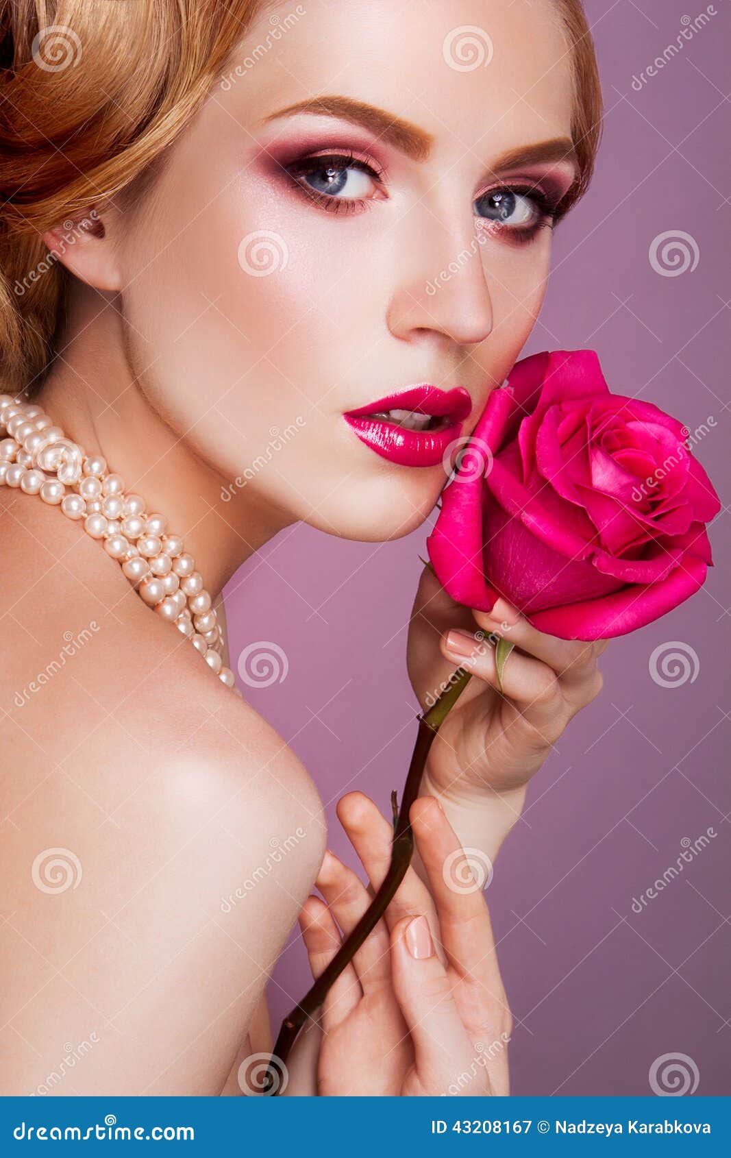 Lady with pink rose. stock image. Image of passion, adult - 43208167