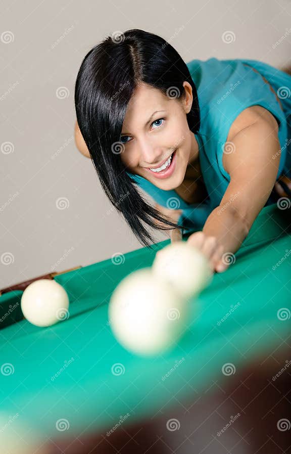 Lady playing billiard stock photo. Image of cheerful - 29528012