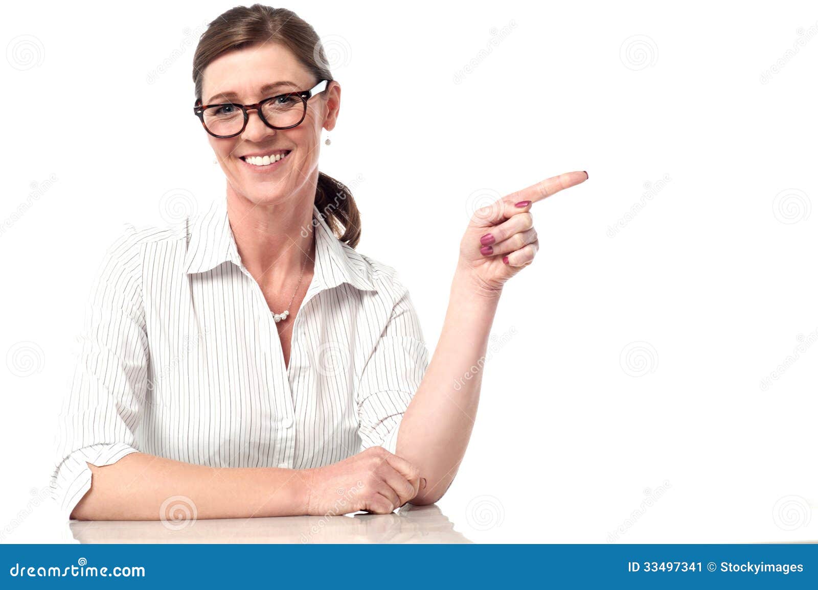 Lady Is Pointing Out The Light Bulb And Drawn Question, Exclamation ...