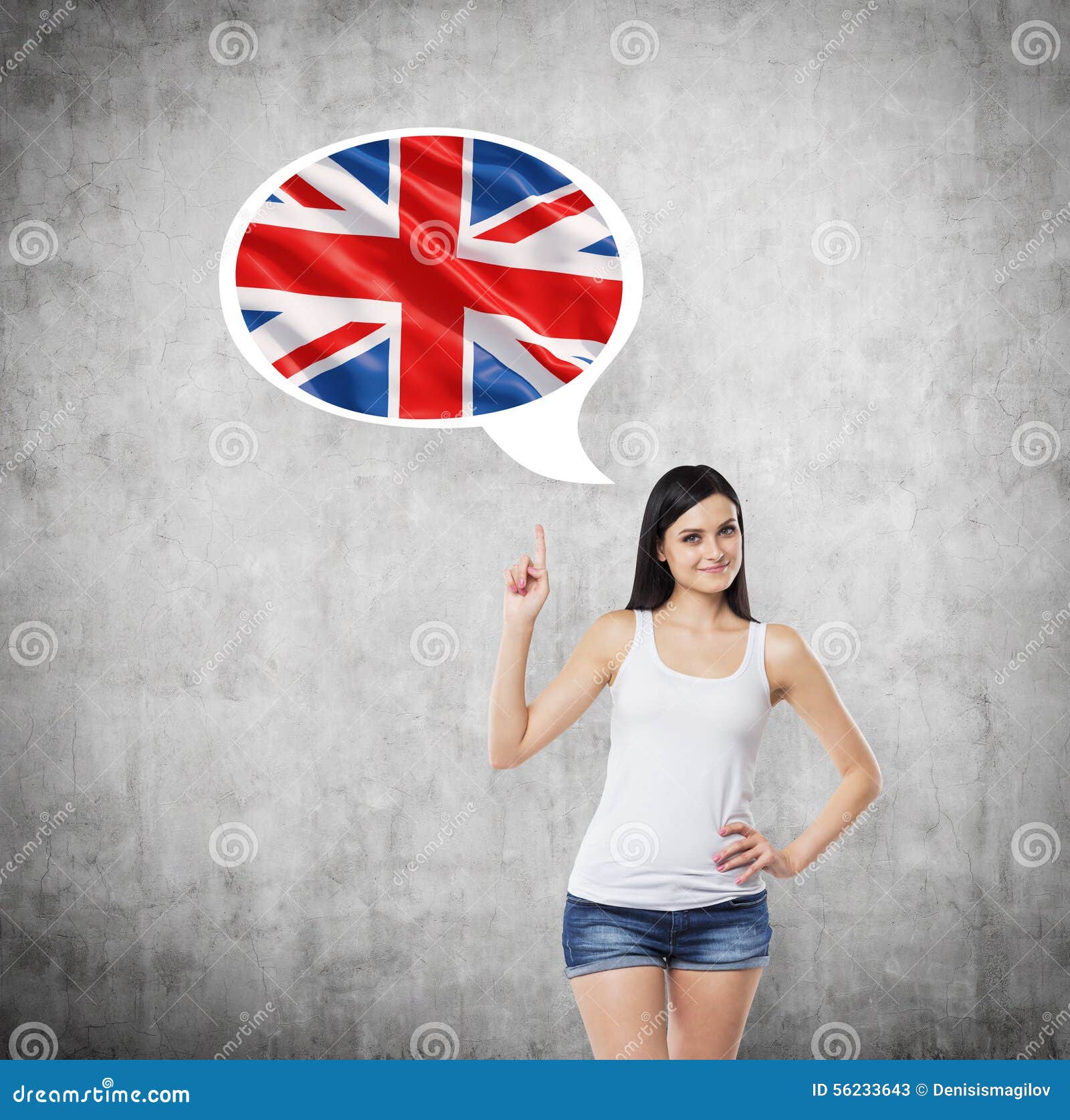Lady is Pointing Out the Thought Bubble with Great Britain Flag Inside ...