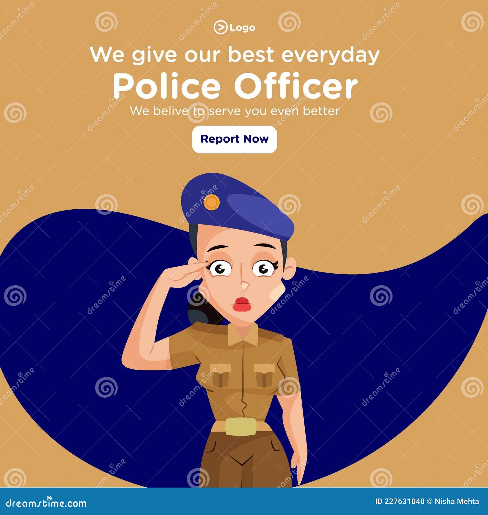 Lady Police of Banner Design Stock Vector - Illustration of salute ...