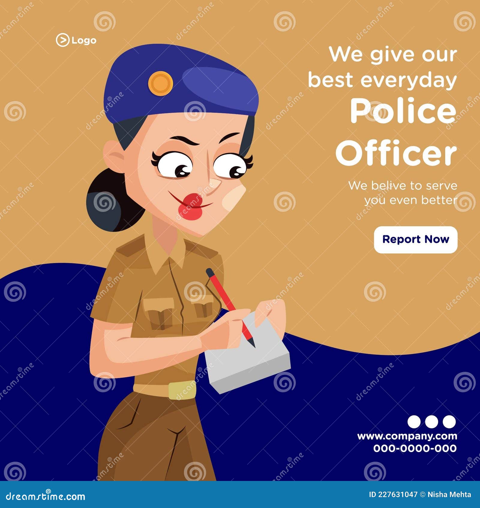 Lady Police of Banner Design Stock Vector - Illustration of female ...