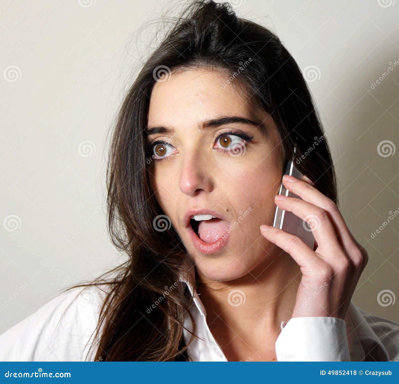 Lady portrait stock photo. Image of phone, enjoying, brunette - 49852418