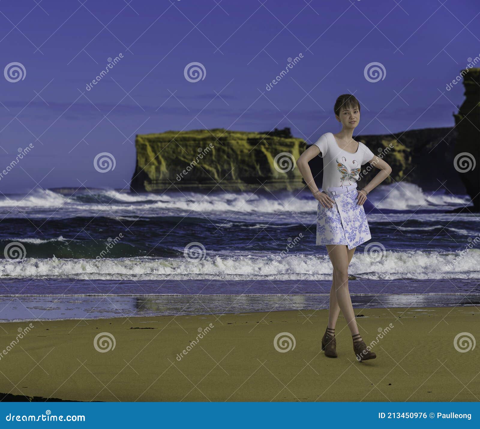 Lady Posing At The Beach. Person In The Image Is Computer Generated By ...
