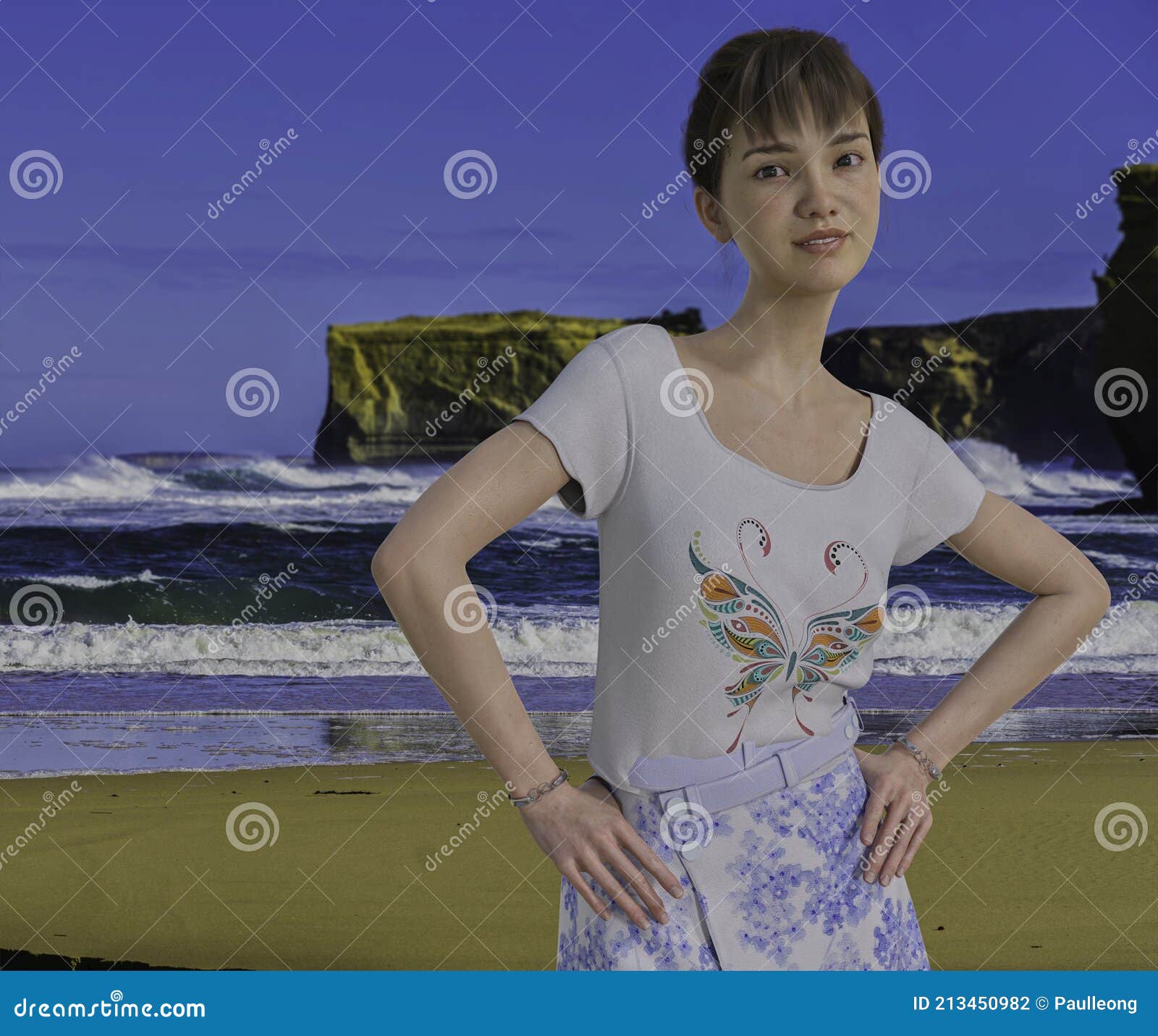 Lady Posing At The Beach. Person In The Image Is Computer Generated By ...