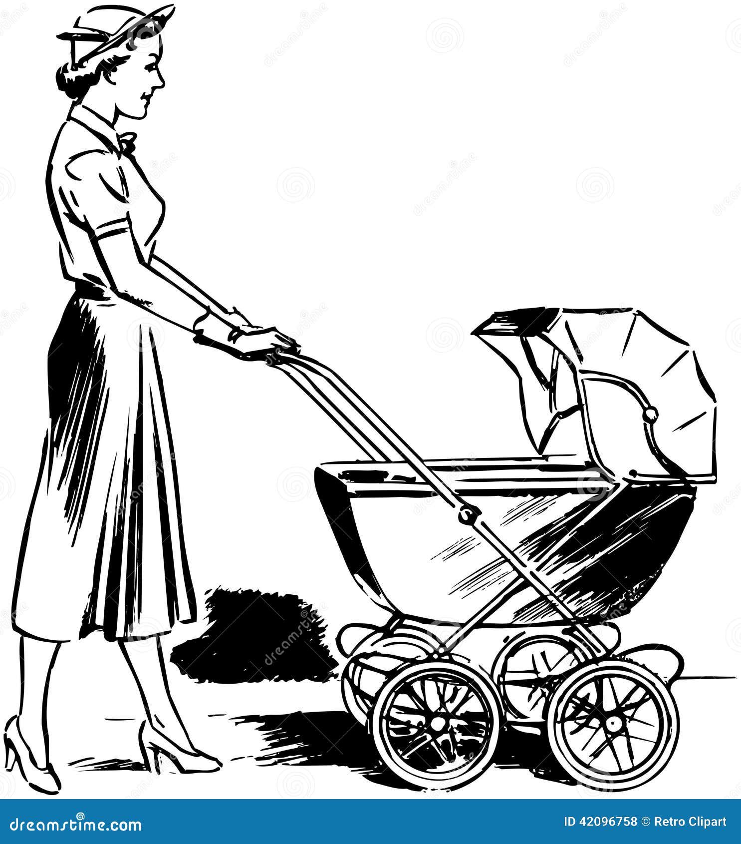 Lady Pushing Pram Vector Illustration | CartoonDealer.com #42096758