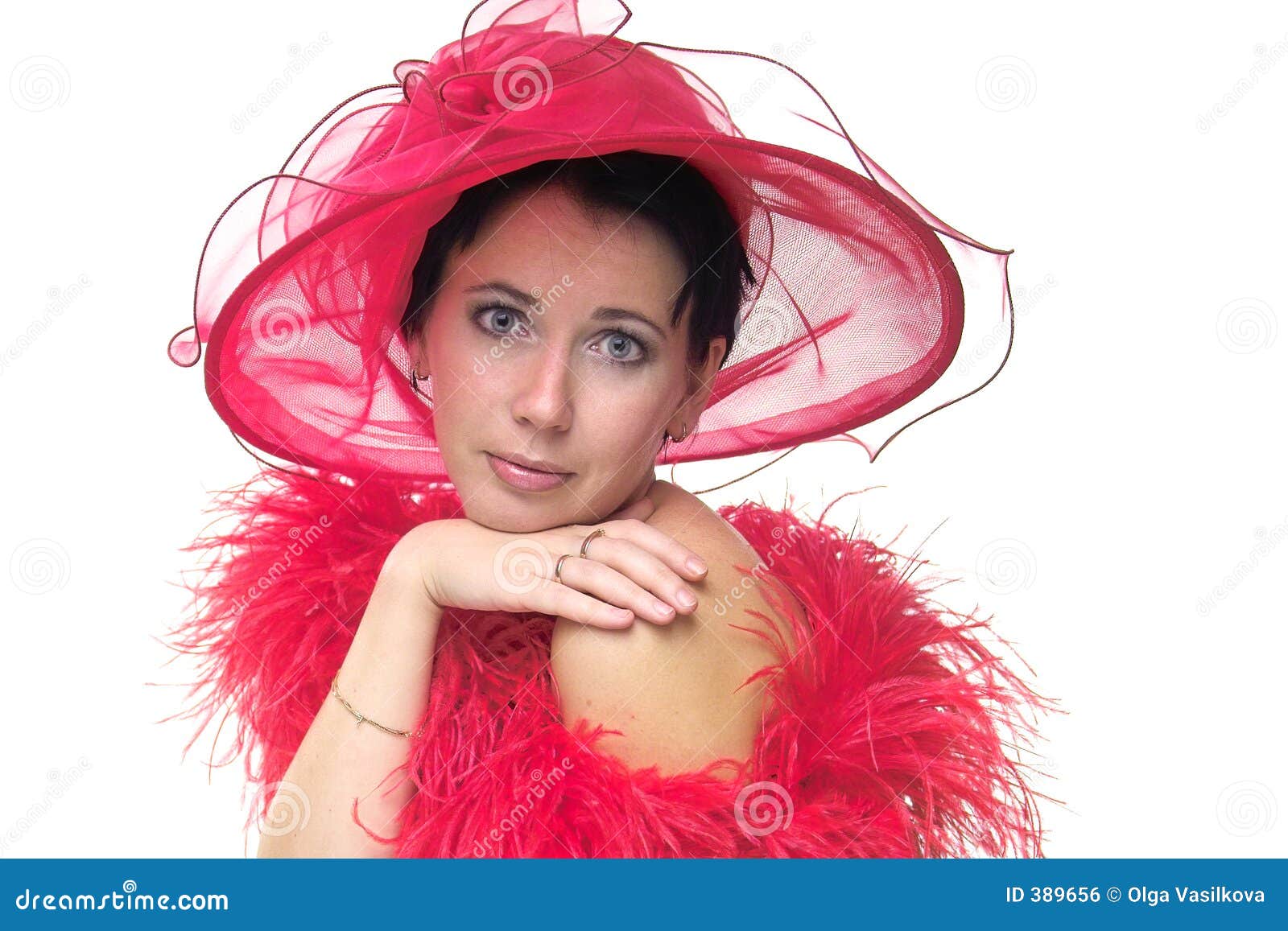 Lady in red hat stock photo. Image of feminine, emotion - 389656