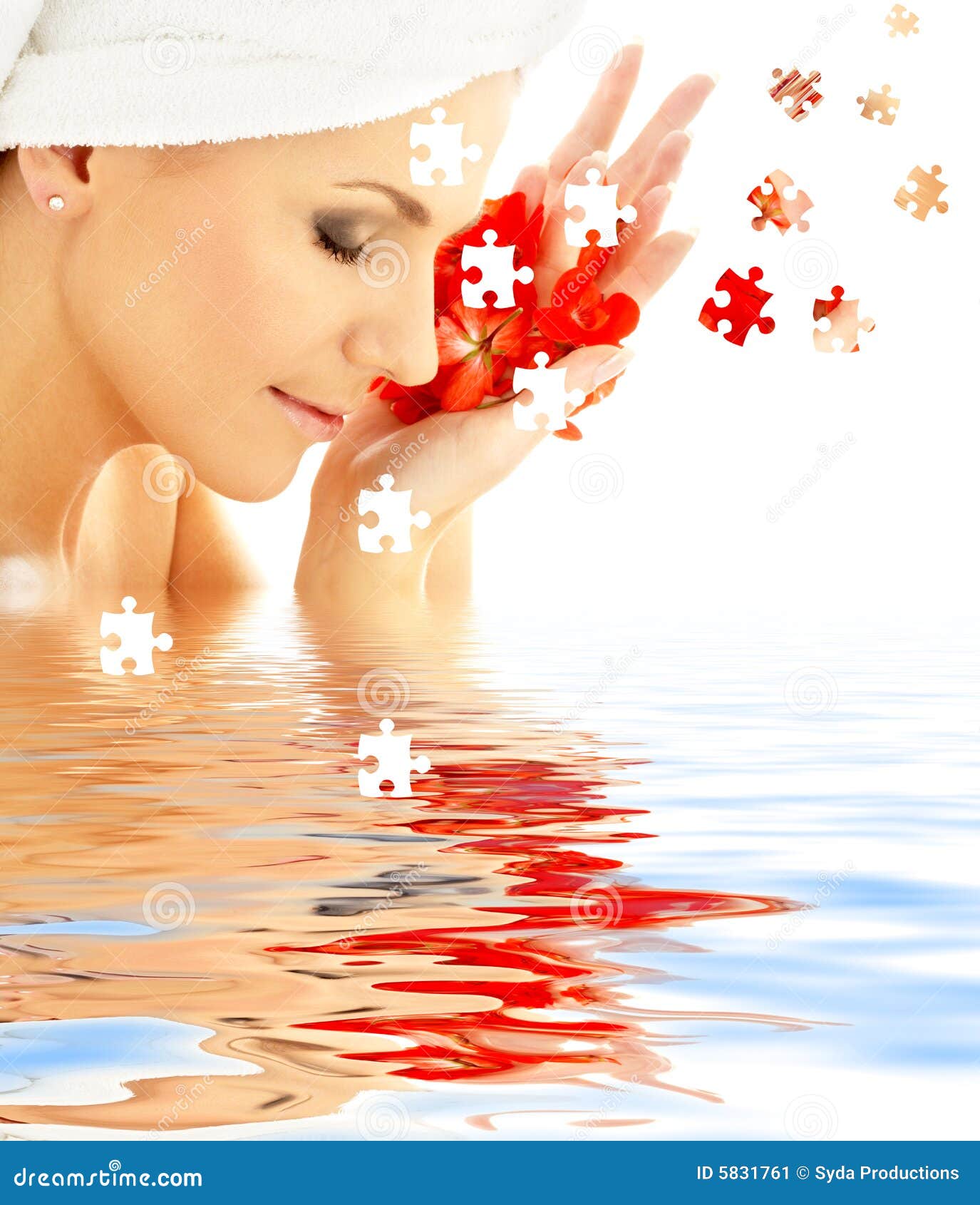 Lady with Red Petals in Water Stock Image - Image of hygiene, healthy ...
