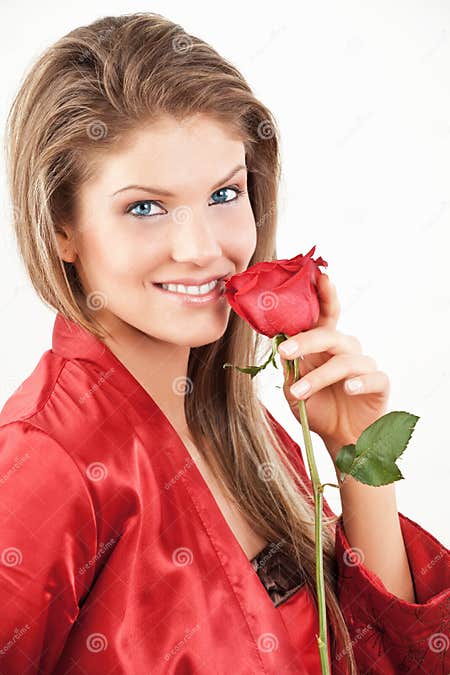 Lady with red rose stock image. Image of model, beautiful - 12661225