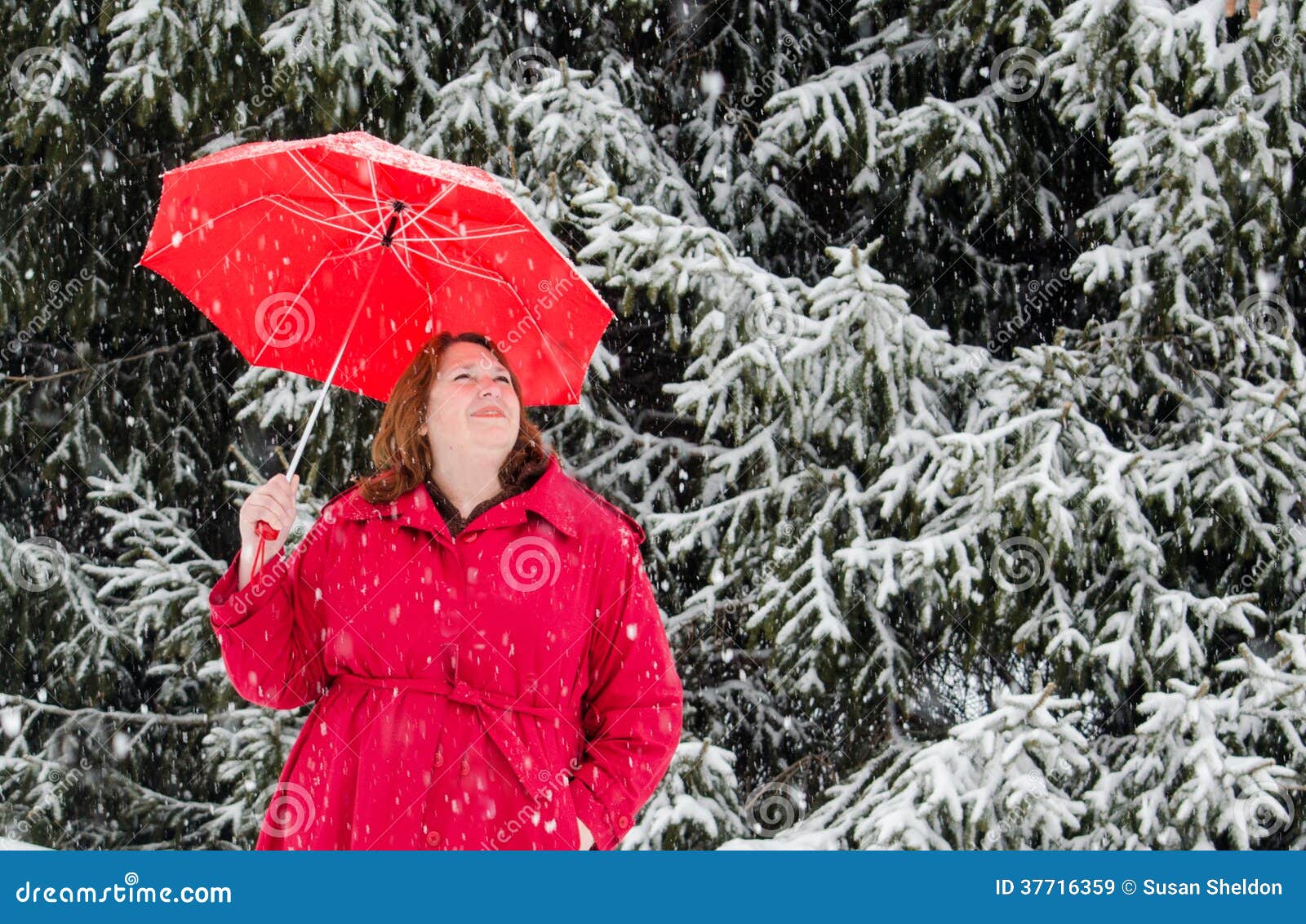 Lady in Red in a White Winter Land Stock Image - Image of horizontal ...