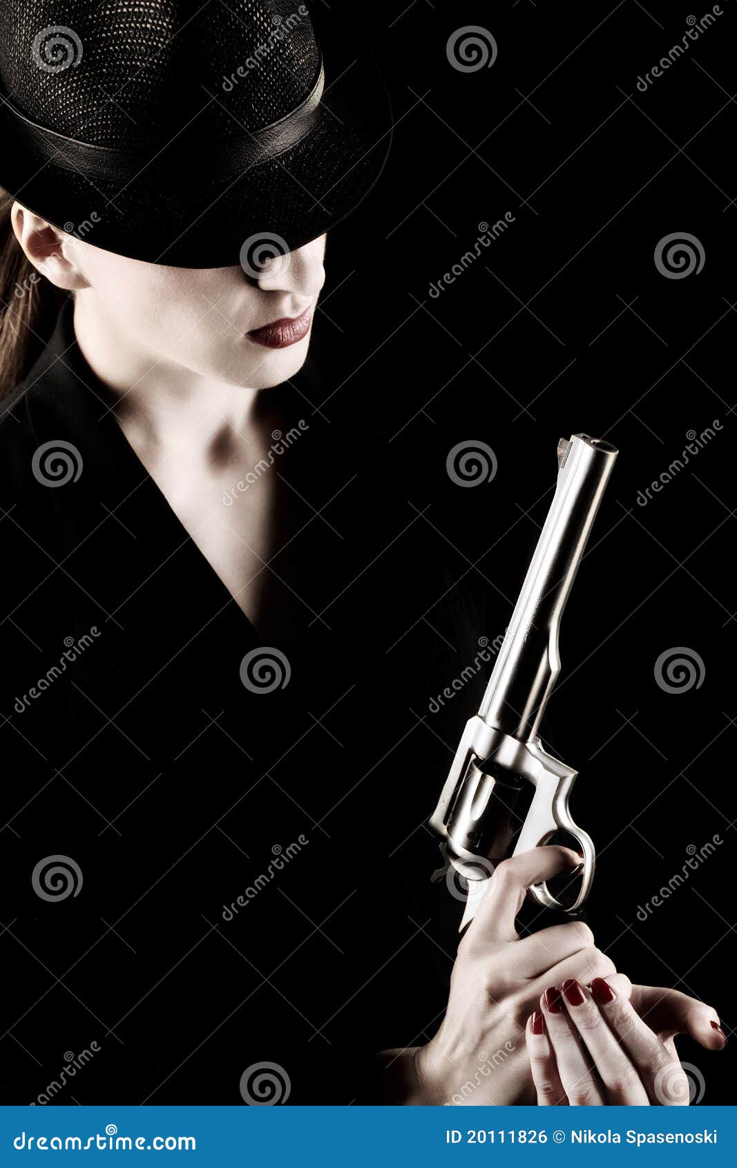 Lady with a revolver stock photo. Image of fashion, drama - 20111826