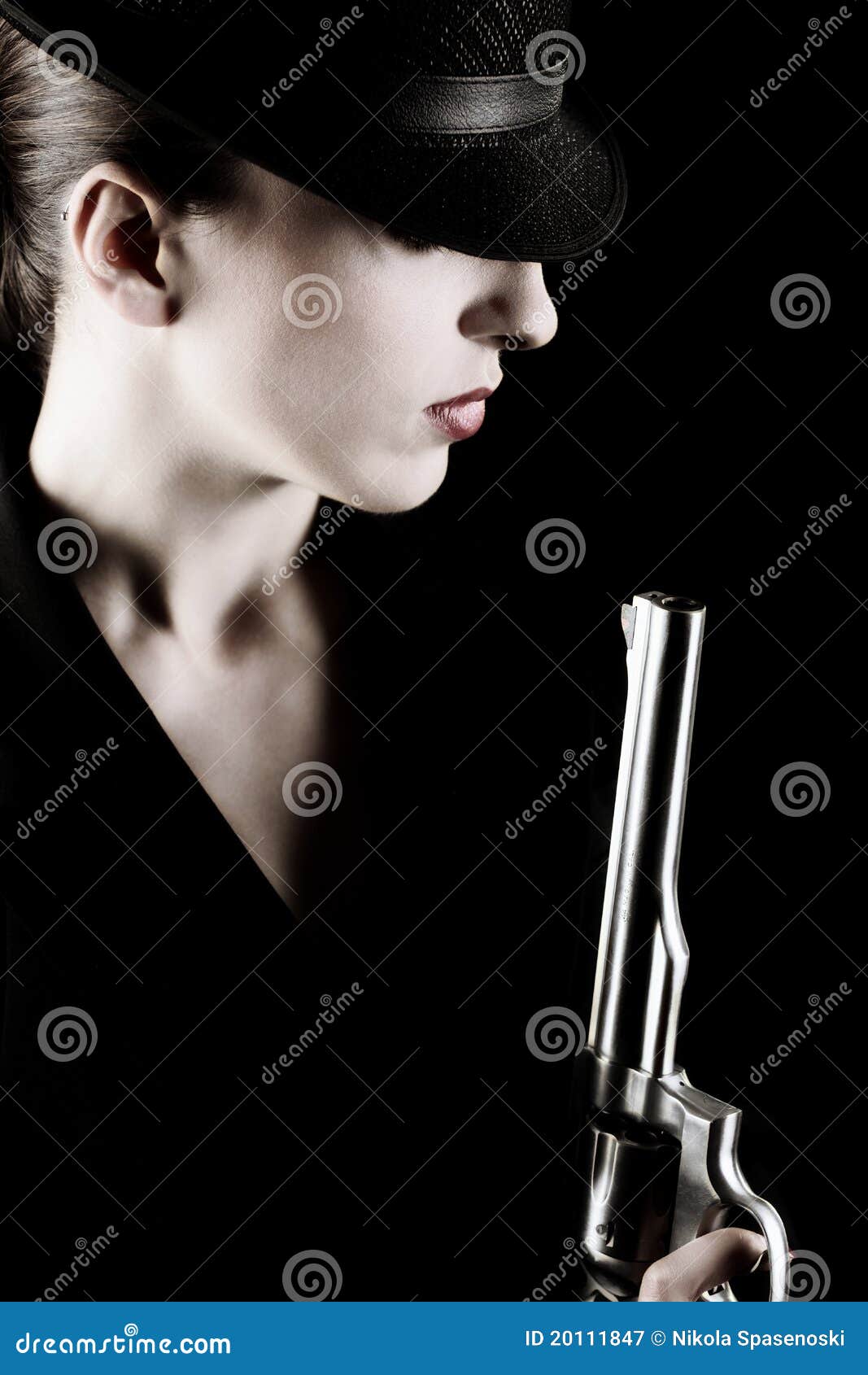 Lady with a revolver stock image. Image of face, human - 20111847