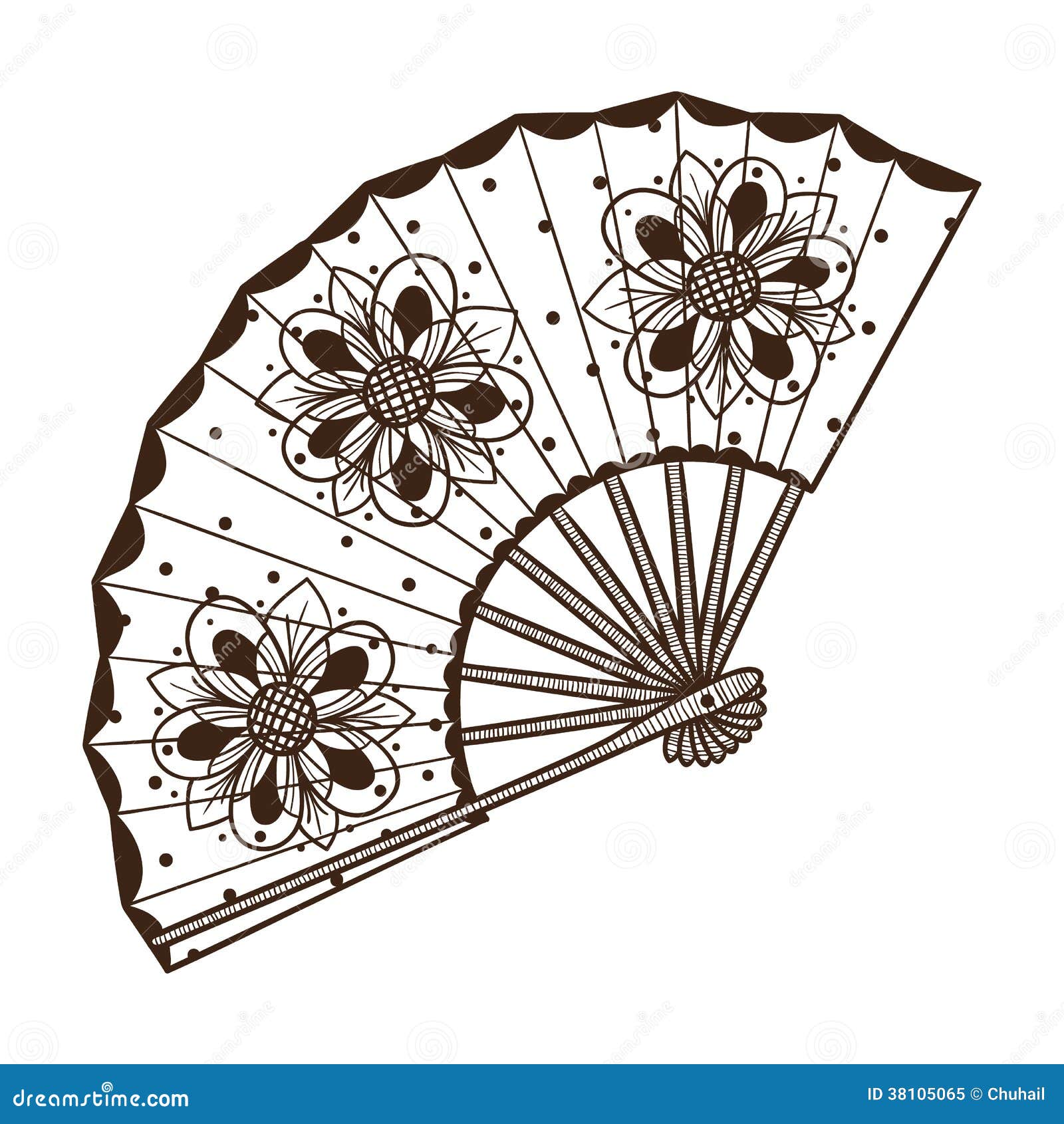 Lady s fan with pattern. stock vector. Illustration of drawing - 38105065
