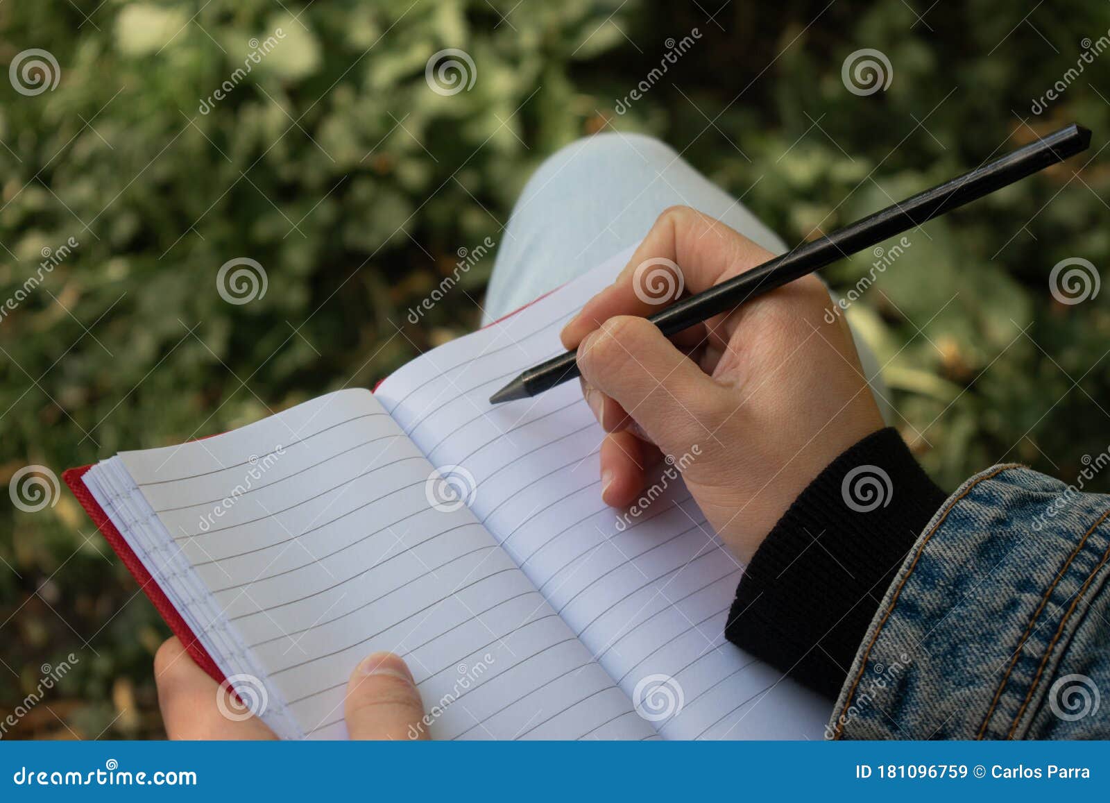 Lady`s Hand Preparing To Write on a Red Notebook Stock Image - Image of ...