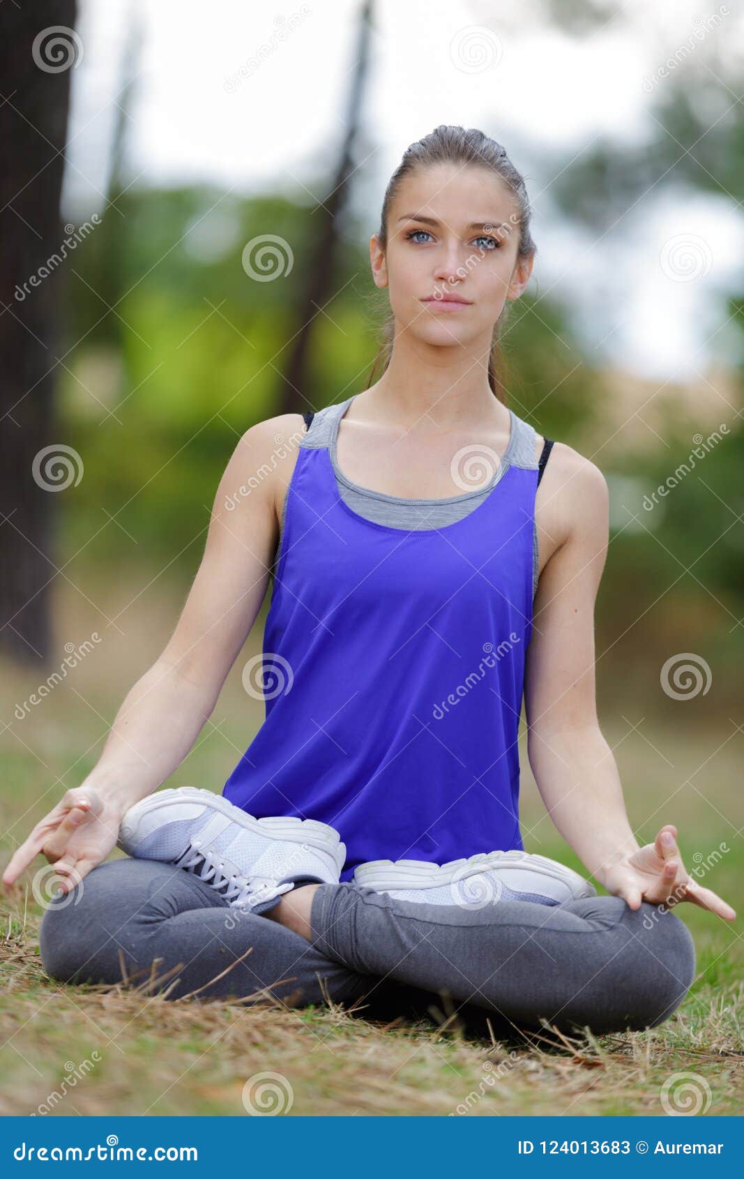 Lady sat in lotus position stock image. Image of sitting - 124013683