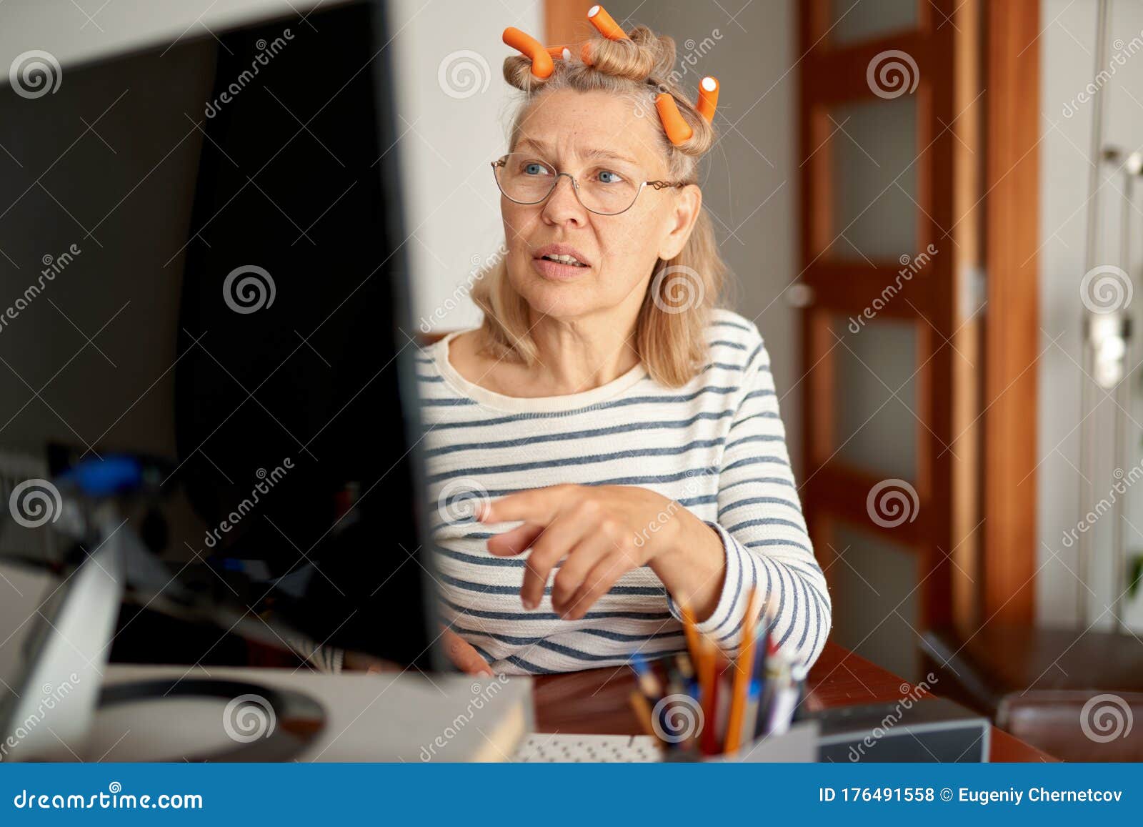 Lady Searching Information on Internet or Communicating Online Stock ...