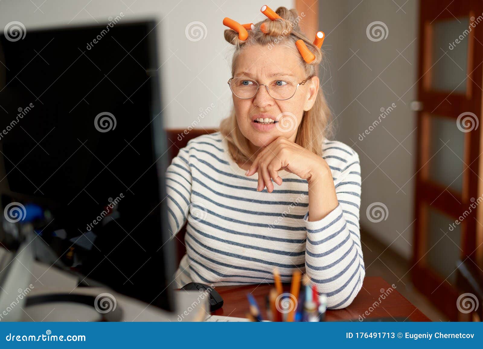 Lady Searching Information on Internet or Communicating Online Stock ...