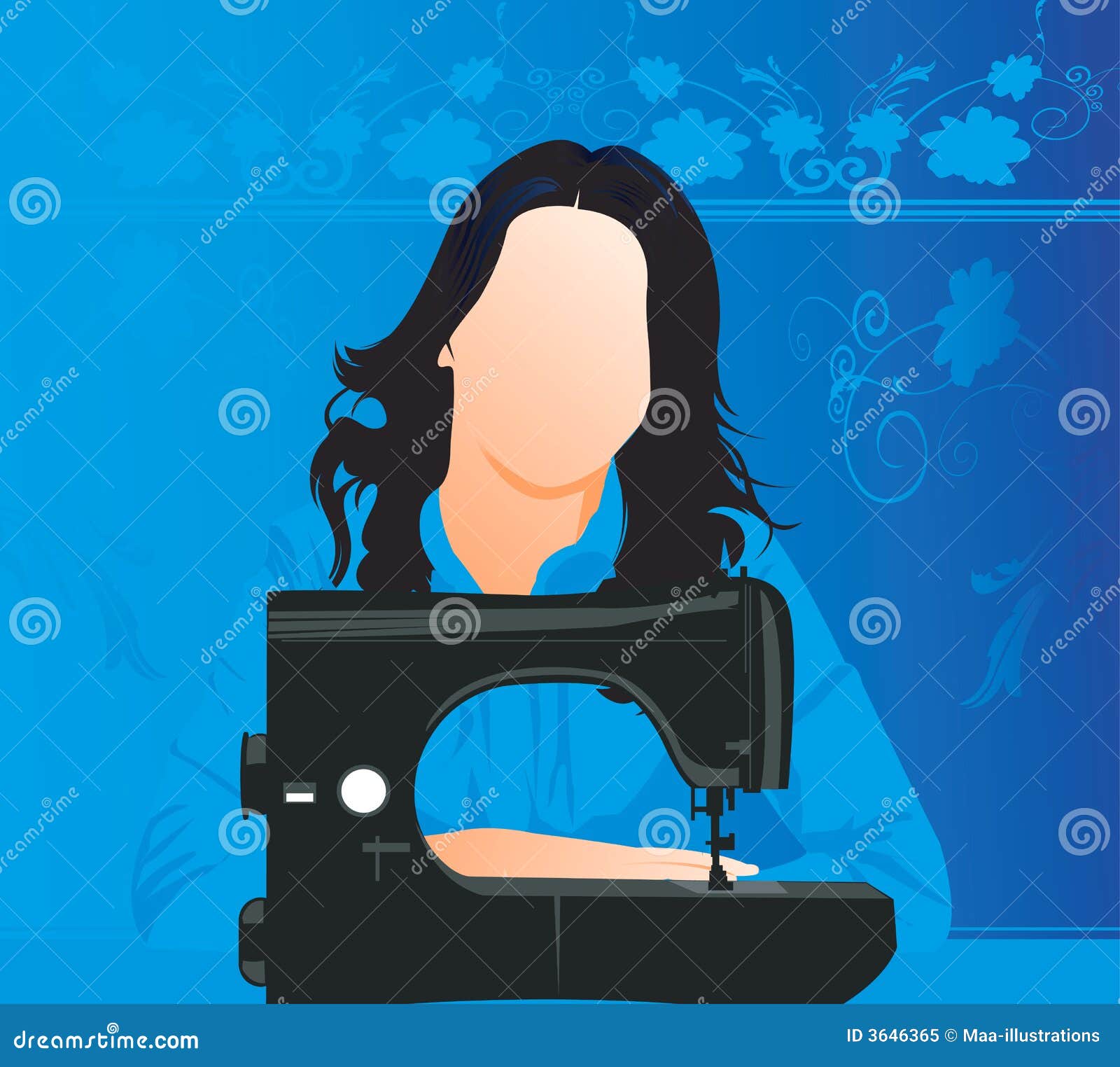 Lady and sewing machine stock vector. Illustration of lady - 3646365