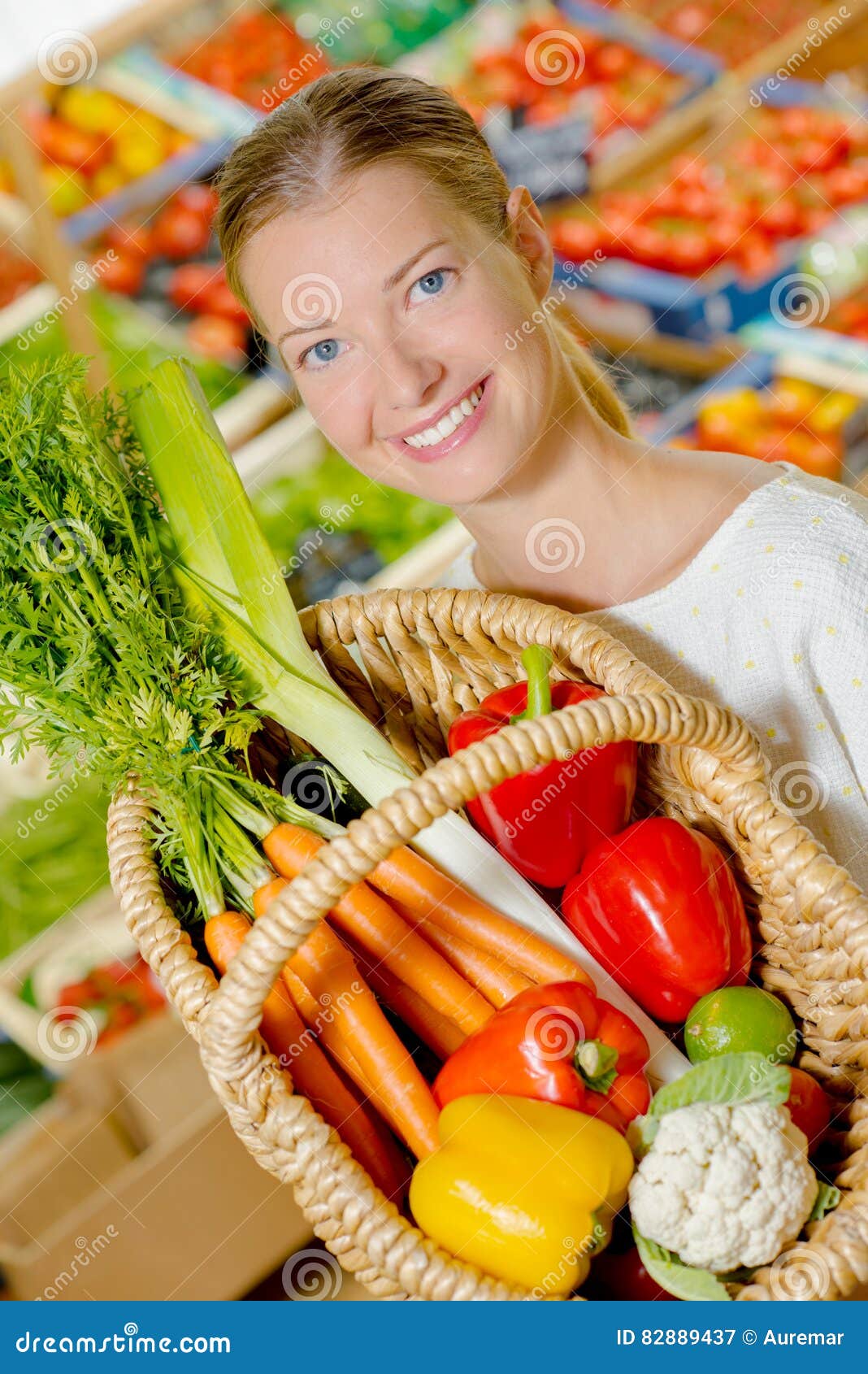 Lady Showing Basket Full Fruit and Vegetables Stock Image - Image of ...