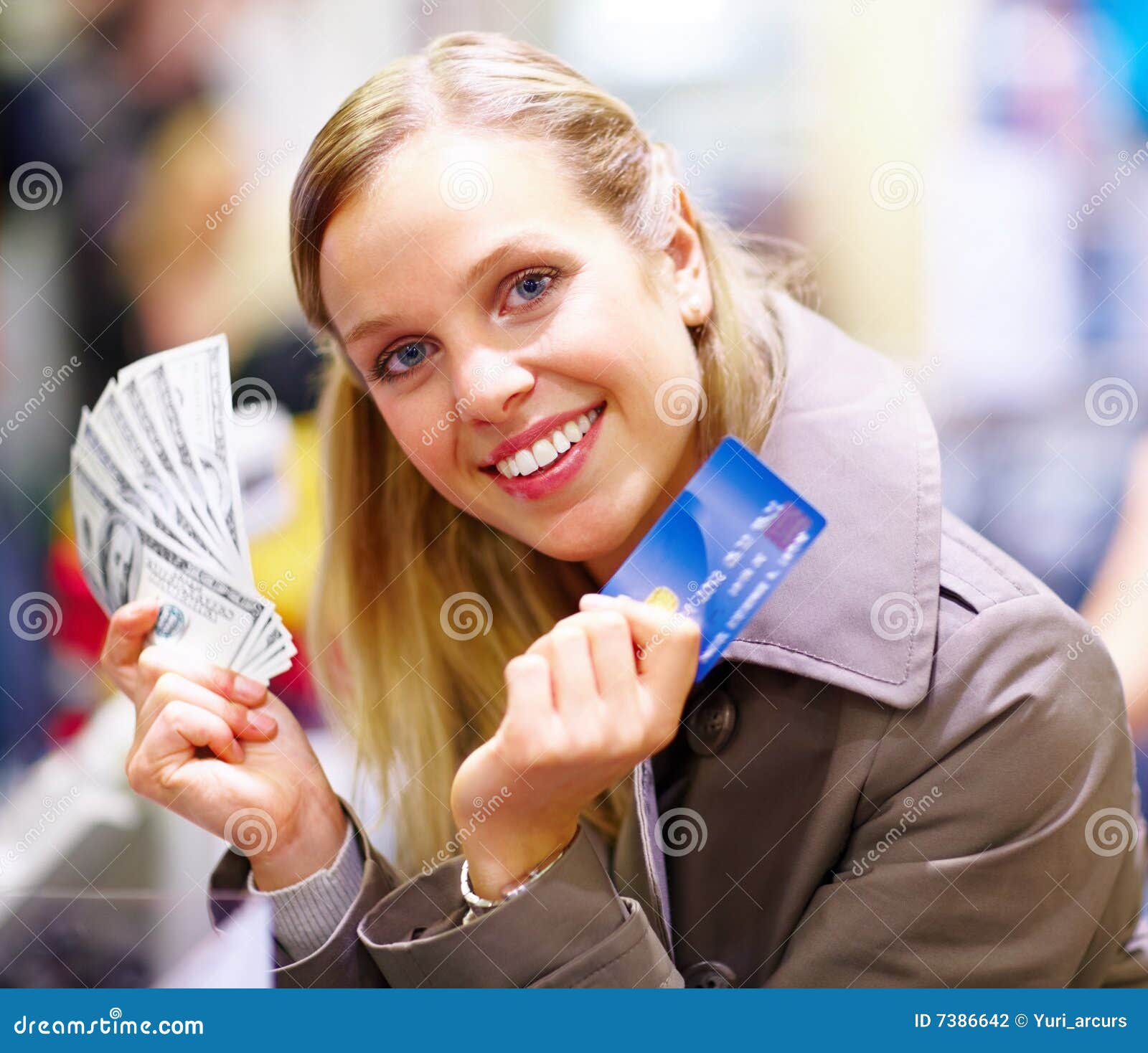 Lady Showing US Bills and Credit Card Stock Photo - Image of finance ...