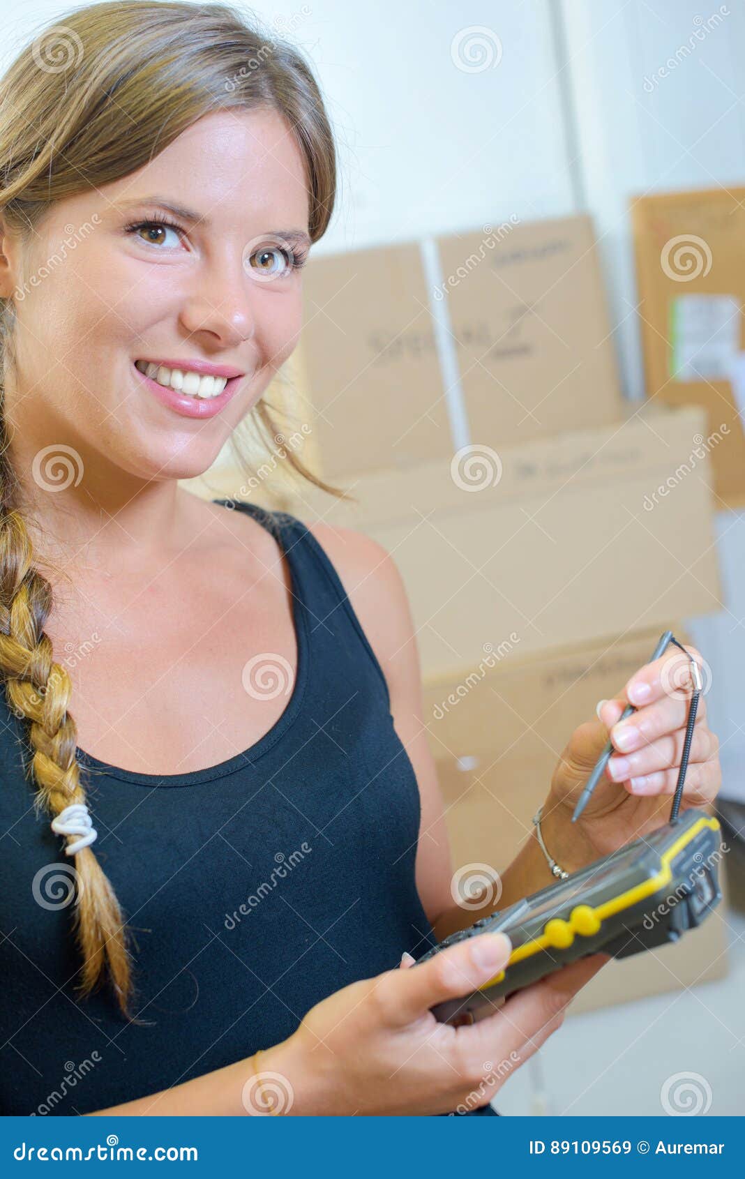 Lady Signing To Receive Parcel Stock Image - Image of woman, delivery ...