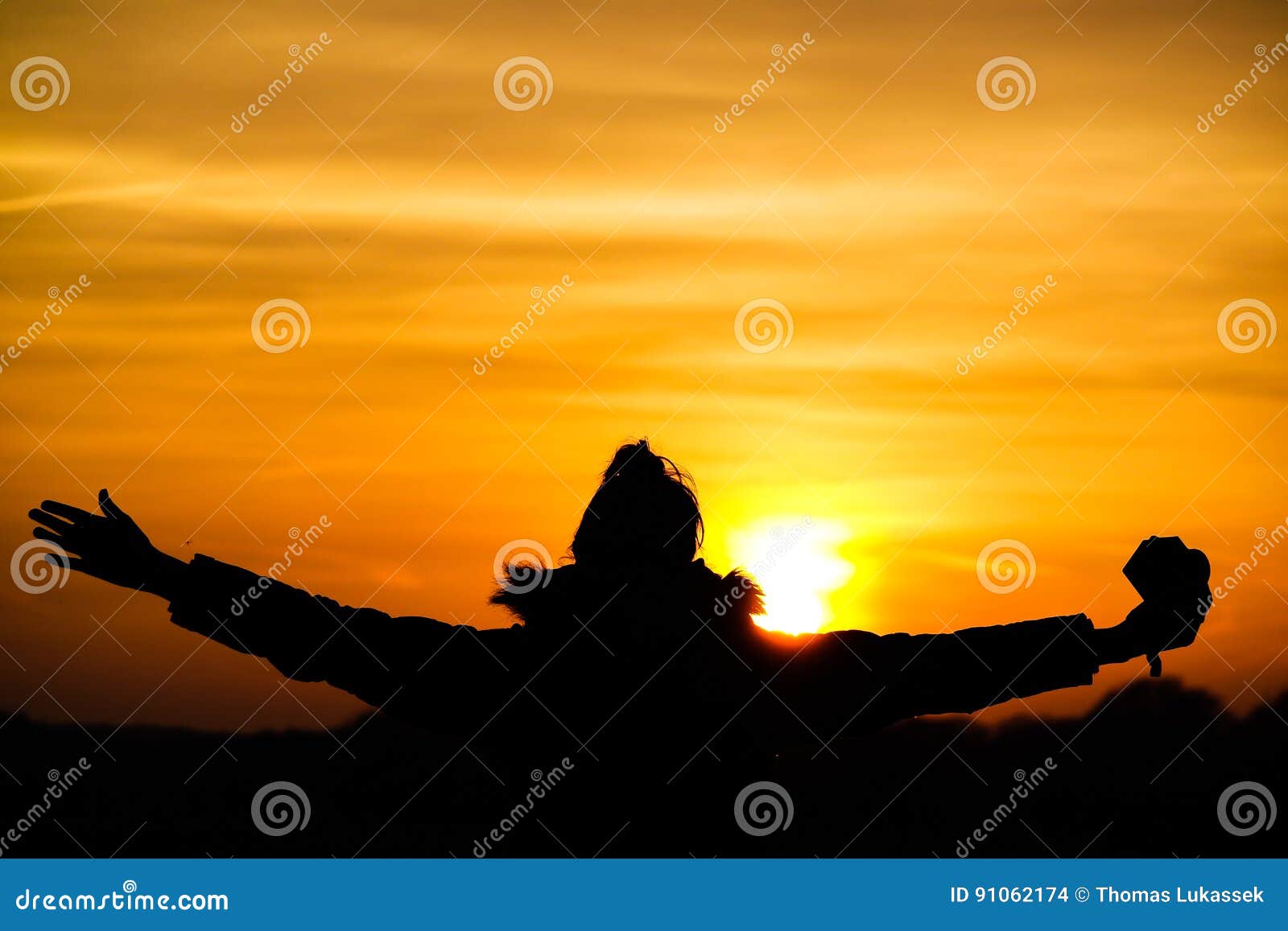 Lady Silhouette Embracing the Sun Stock Photo - Image of krefeld ...