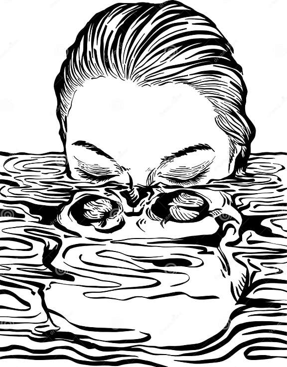 Lady is Sinking into a Water with Skull Reflection on Water Stock ...