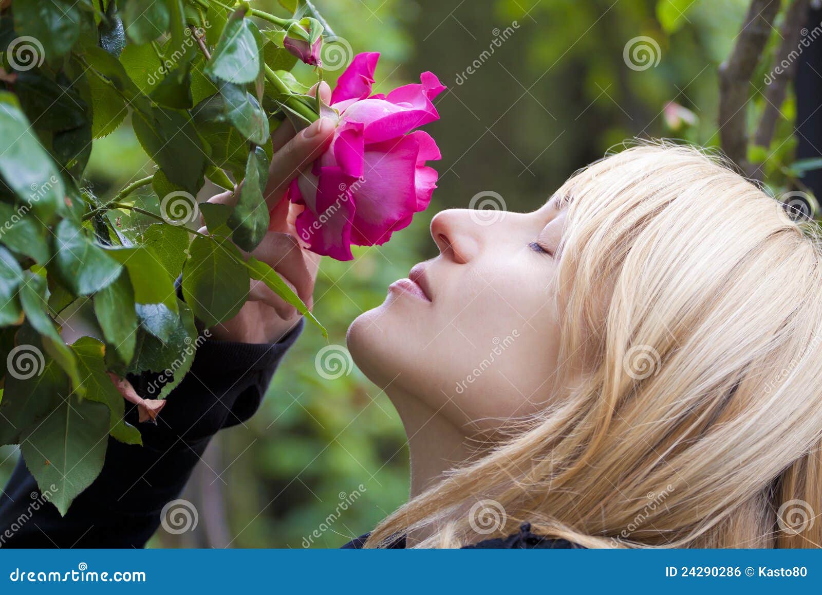 Lady Smelling a Rose Ih a Baroque Park Stock Photo - Image of nature ...